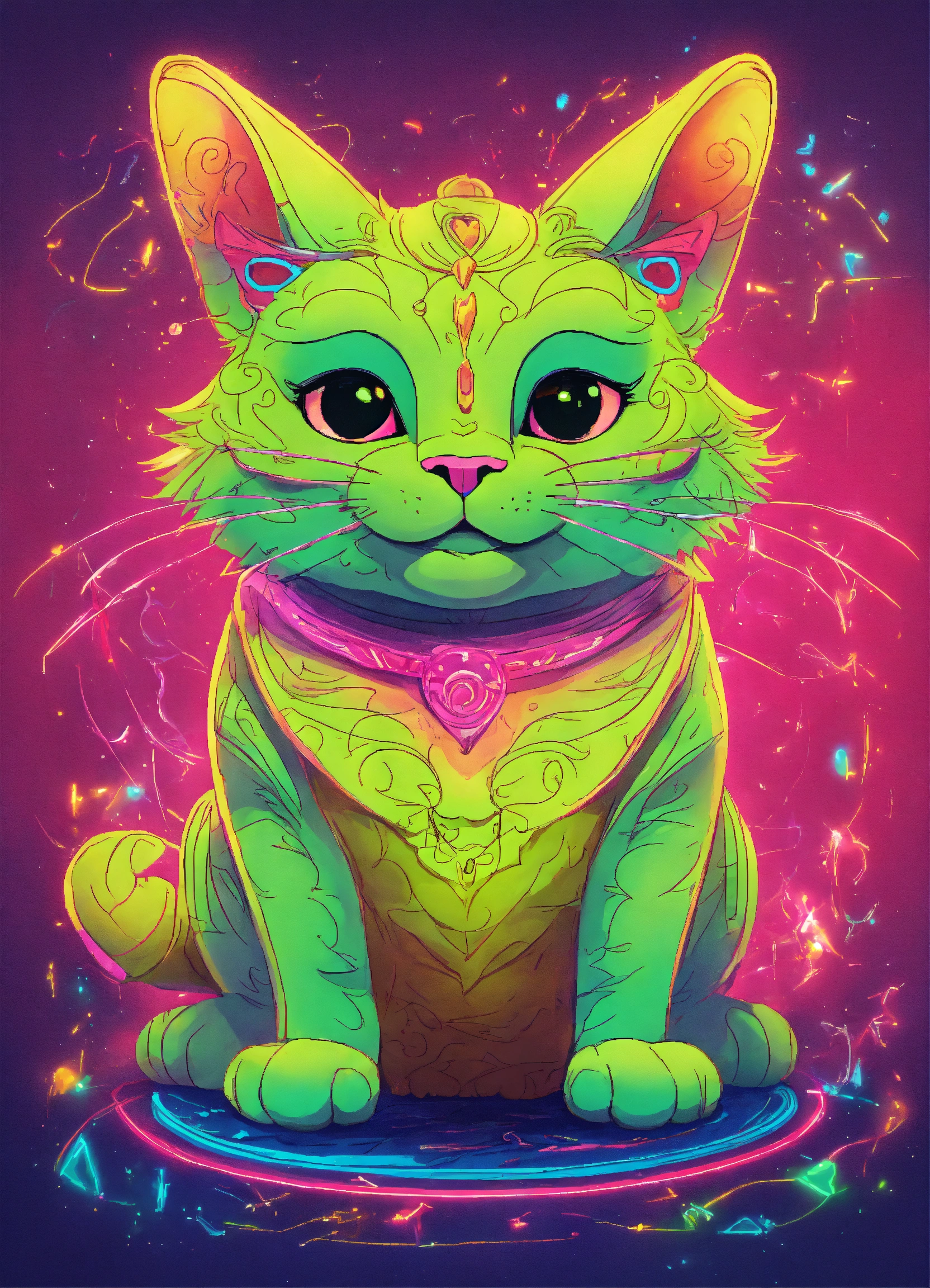 Lexica - Shrek cat, neon colors, cute, line art
