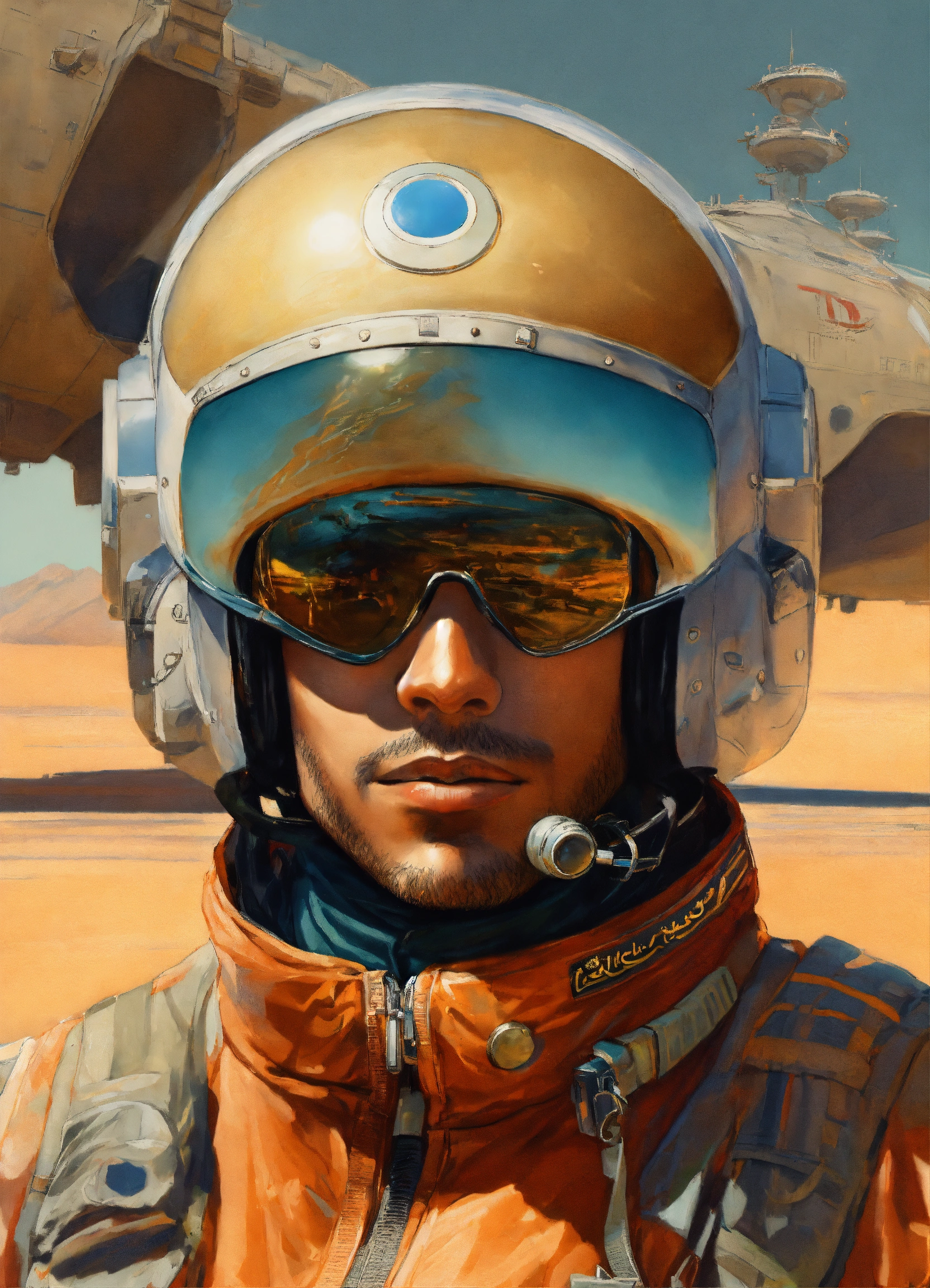 Lexica - Arab male pilot wearing a flight suit, coriolis the third horizon, hyper detailed ...