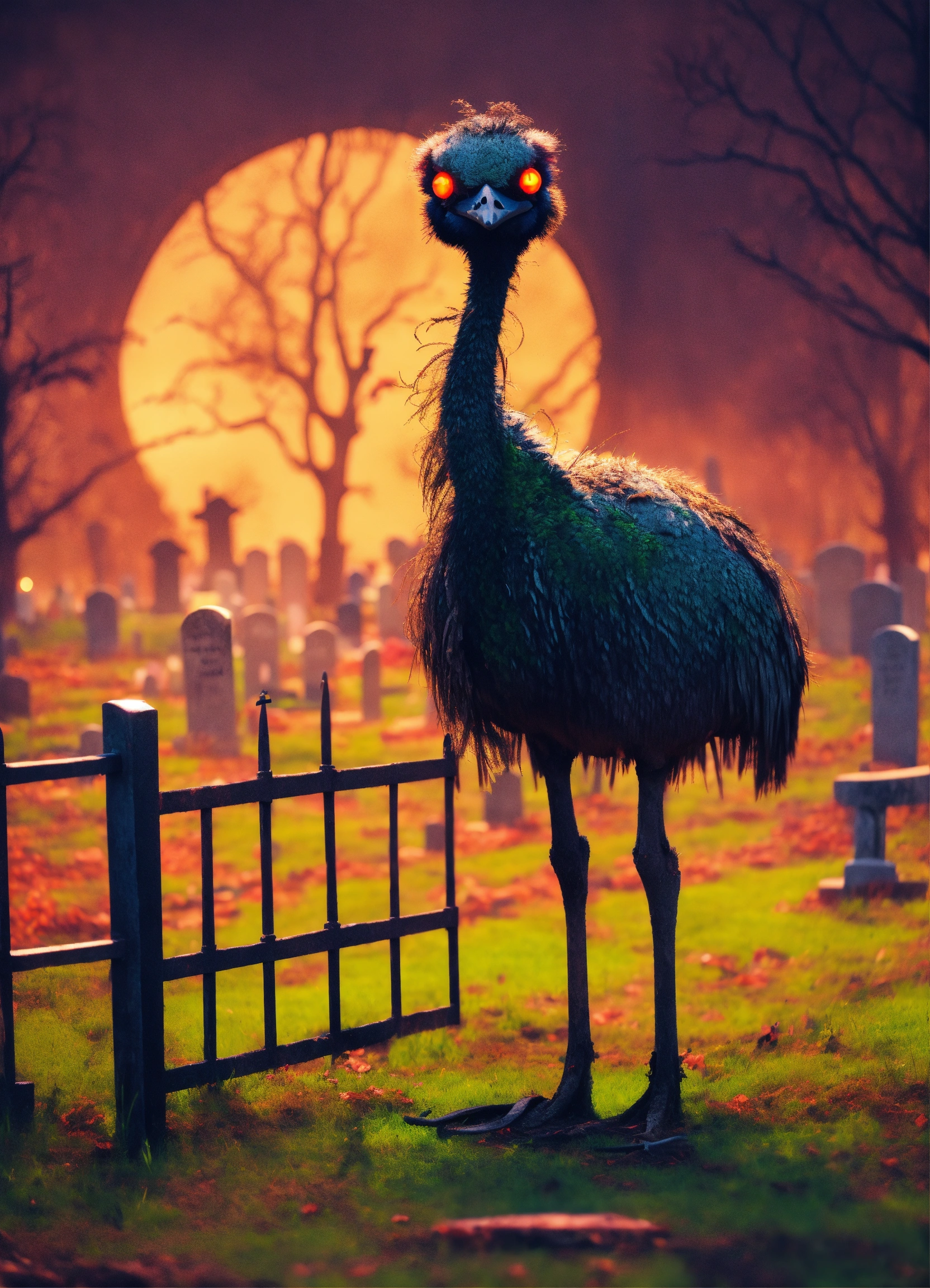 Lexica - Creeepy zombie Emu in a graveyard