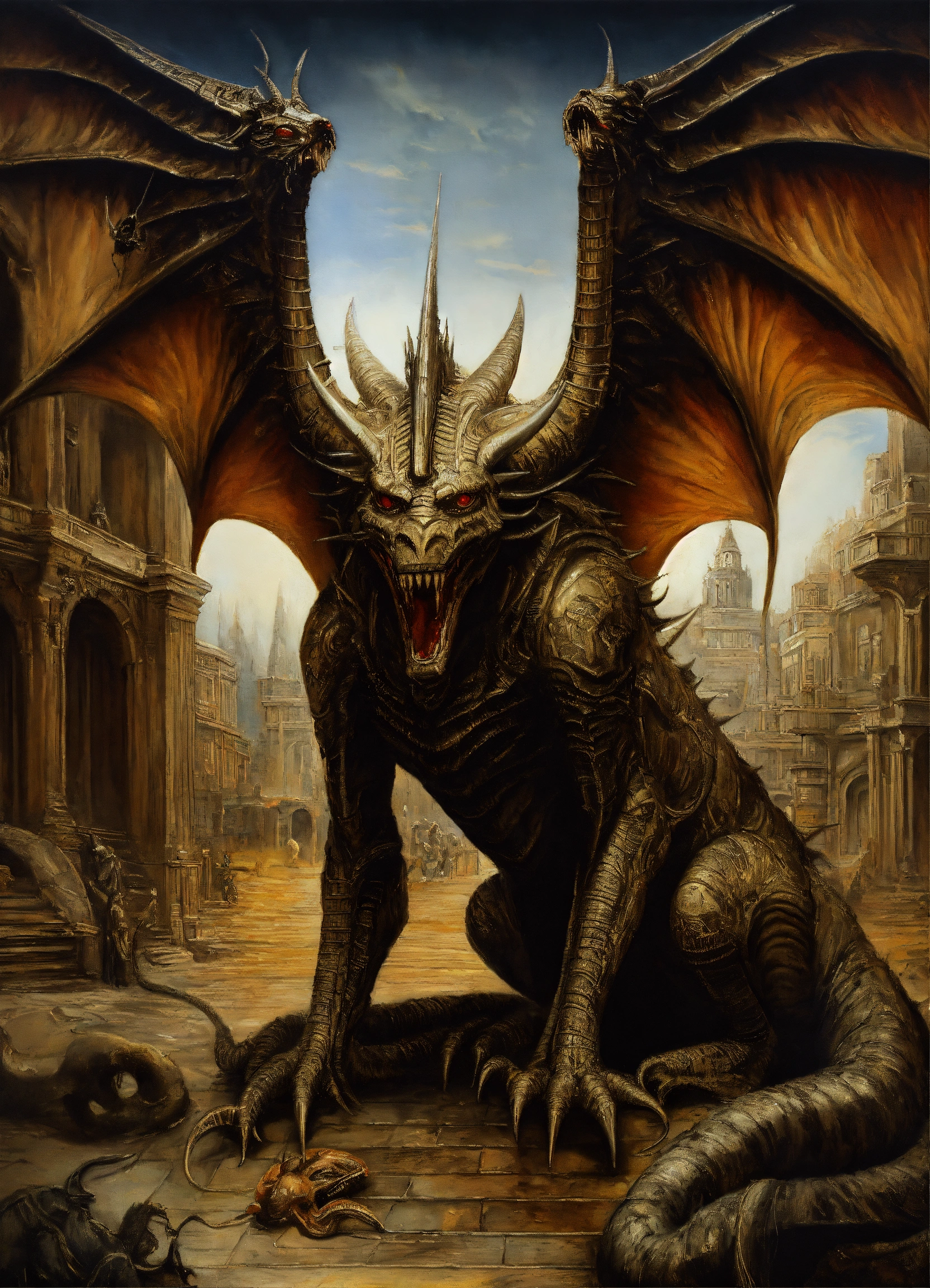 Lexica - An oil painting by H.R. Giger of a terrifying chimera, the ...