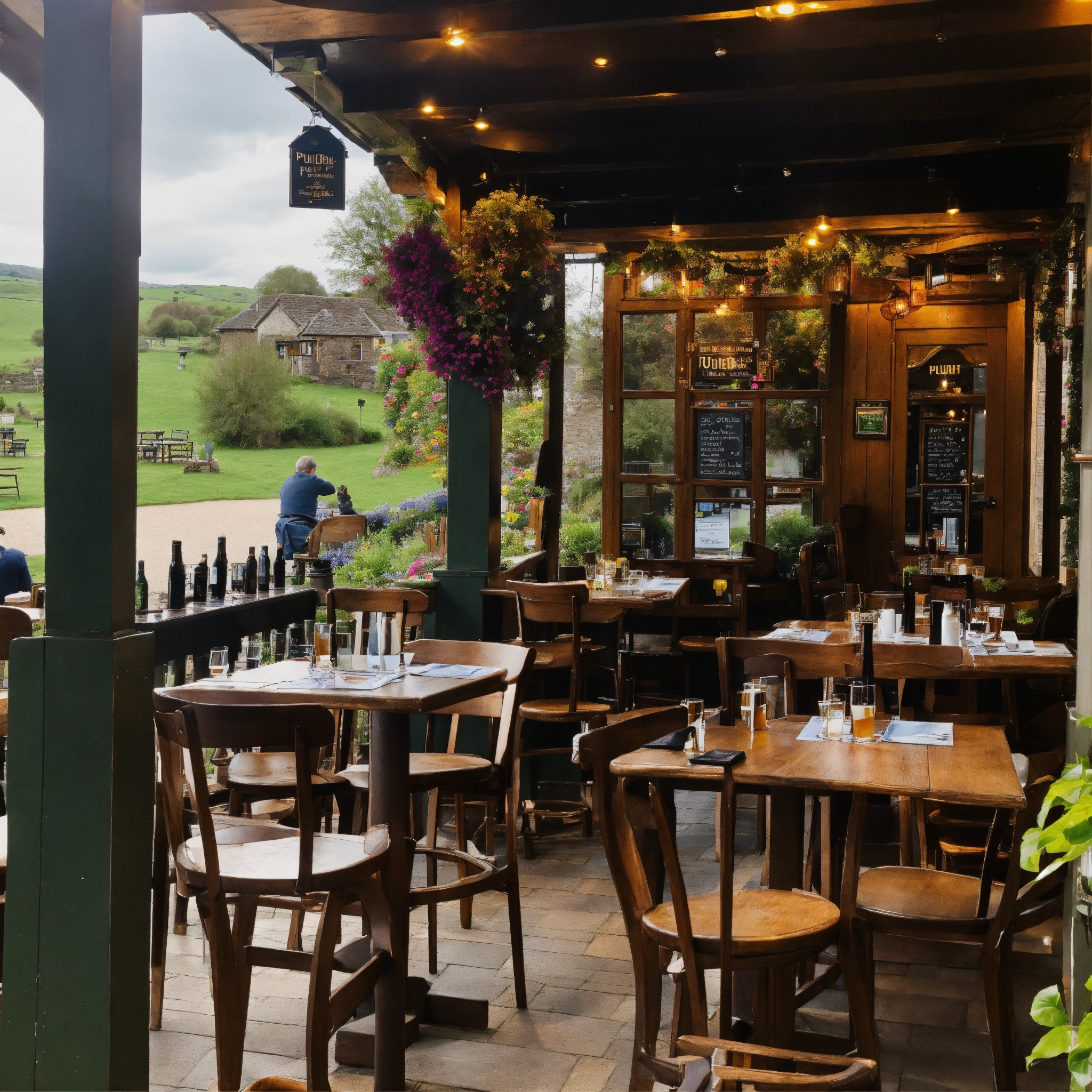 Lexica - A photo of a dog friendly pub. The pub is decorated with a ...