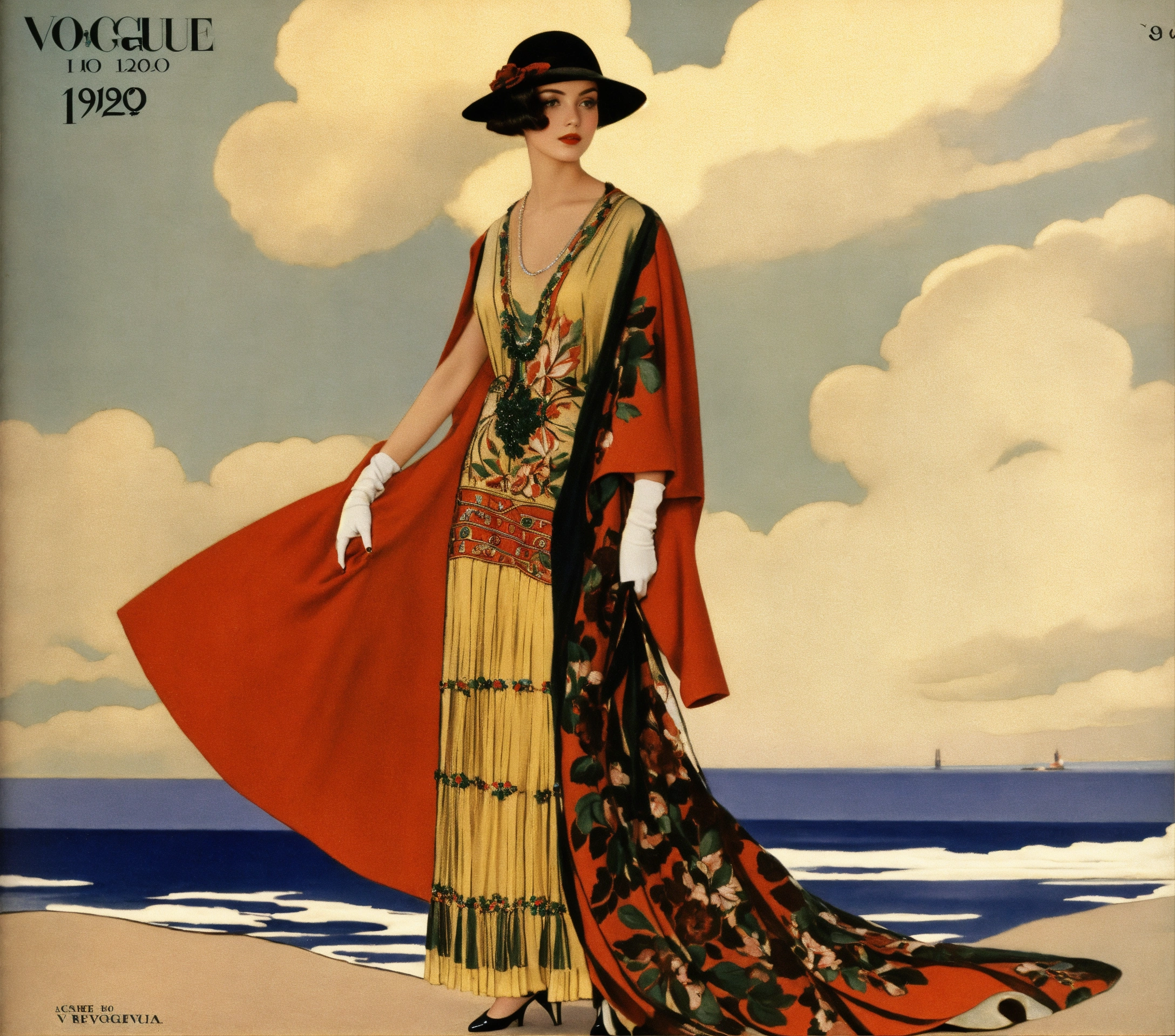 Lexica - Modelo,com vestido de época, 1920, na capa da revista vogue
