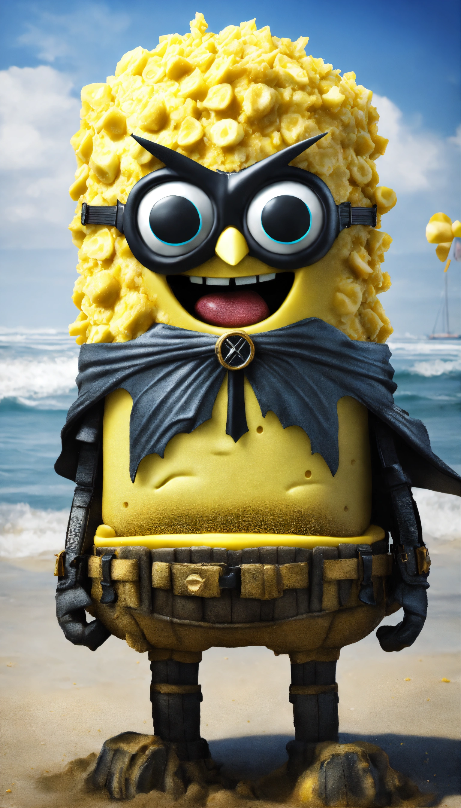 Lexica - Realistic, batman skinned spongebob, in the beach, amazing ...