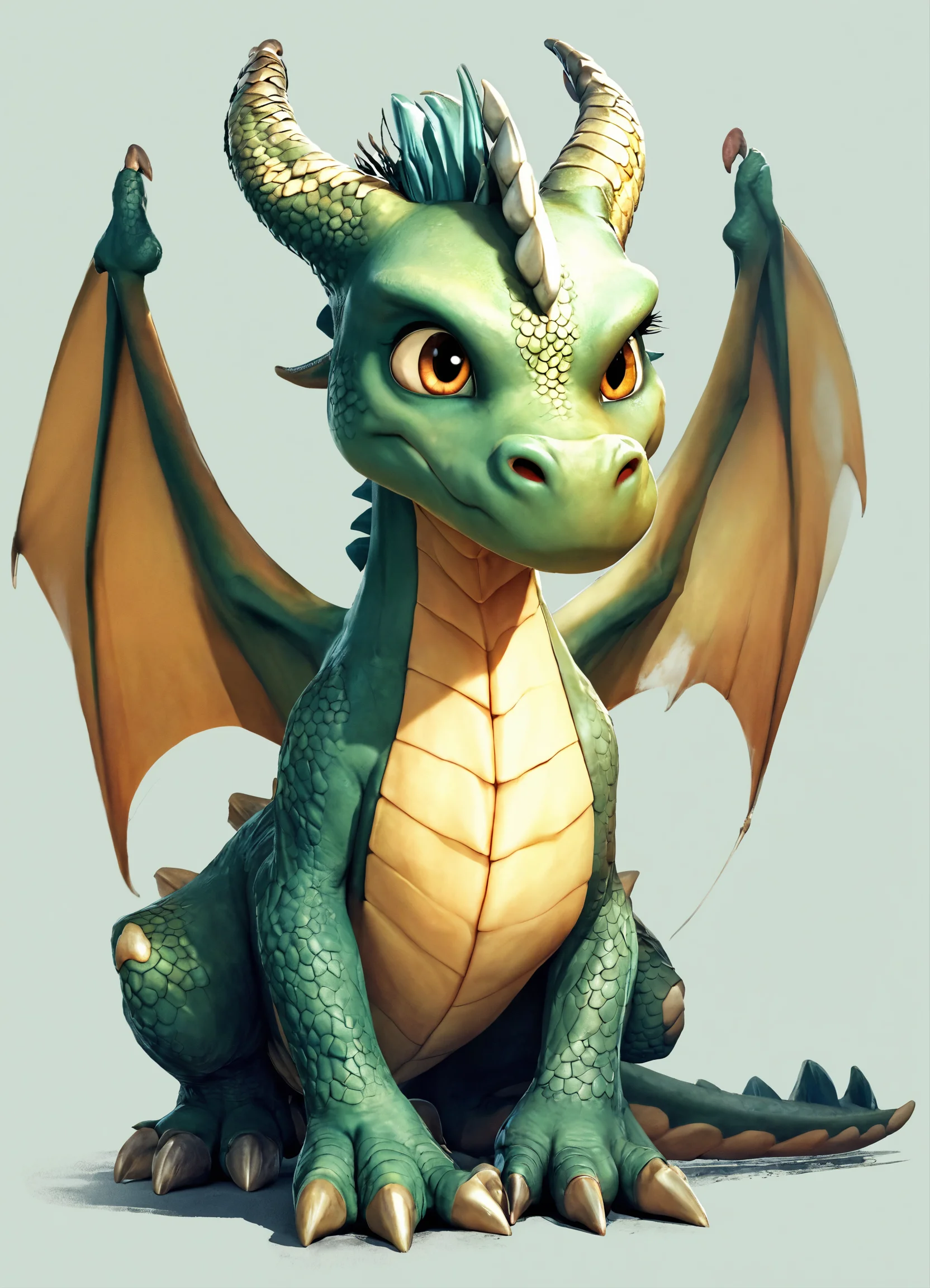 Lexica - A kind dragon, FULL BODY, CARTOON LOOK, LOOKING SAD