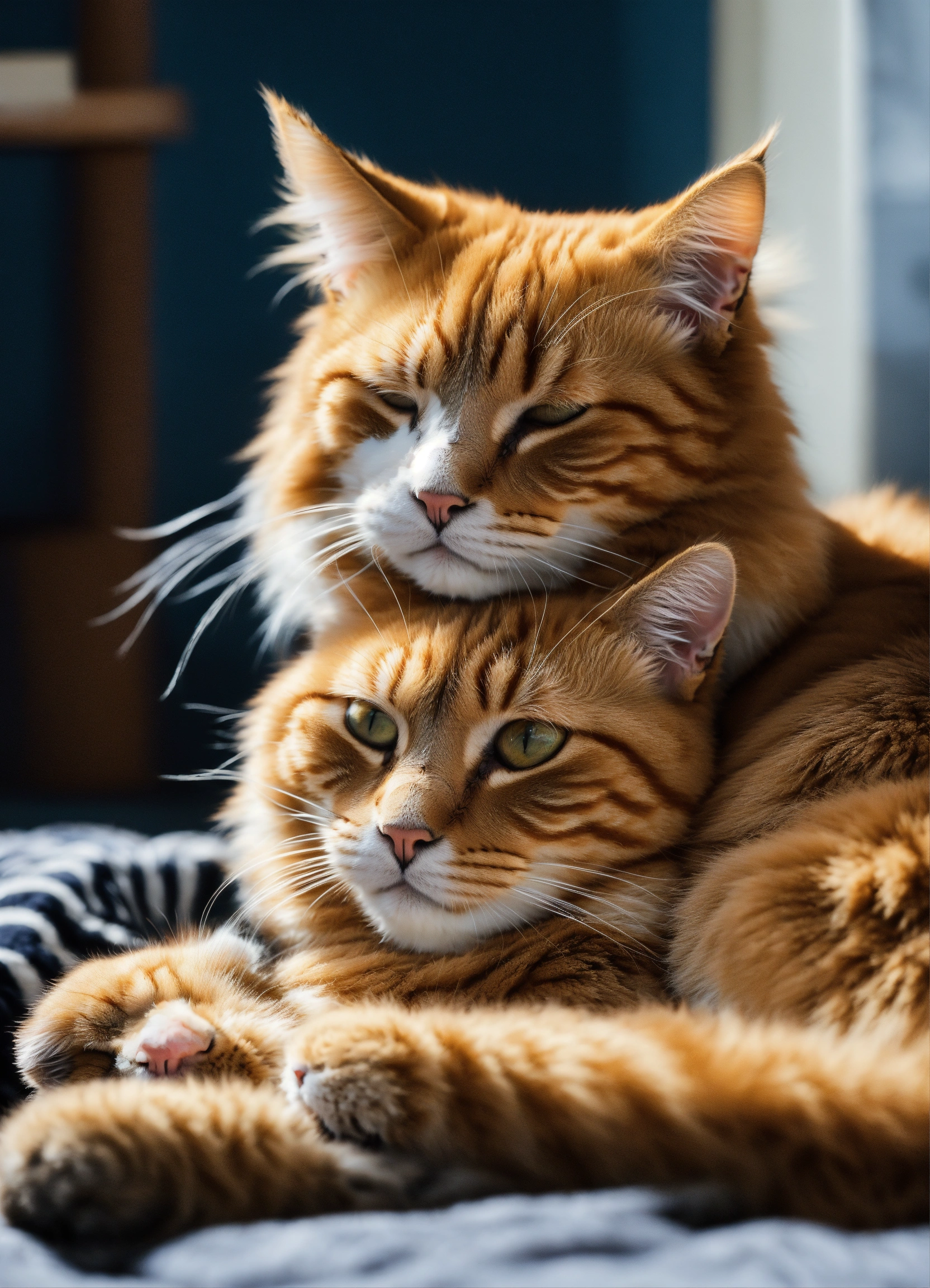 Lexica - Photo of two fluffy cats, one with ginger fur and the other ...