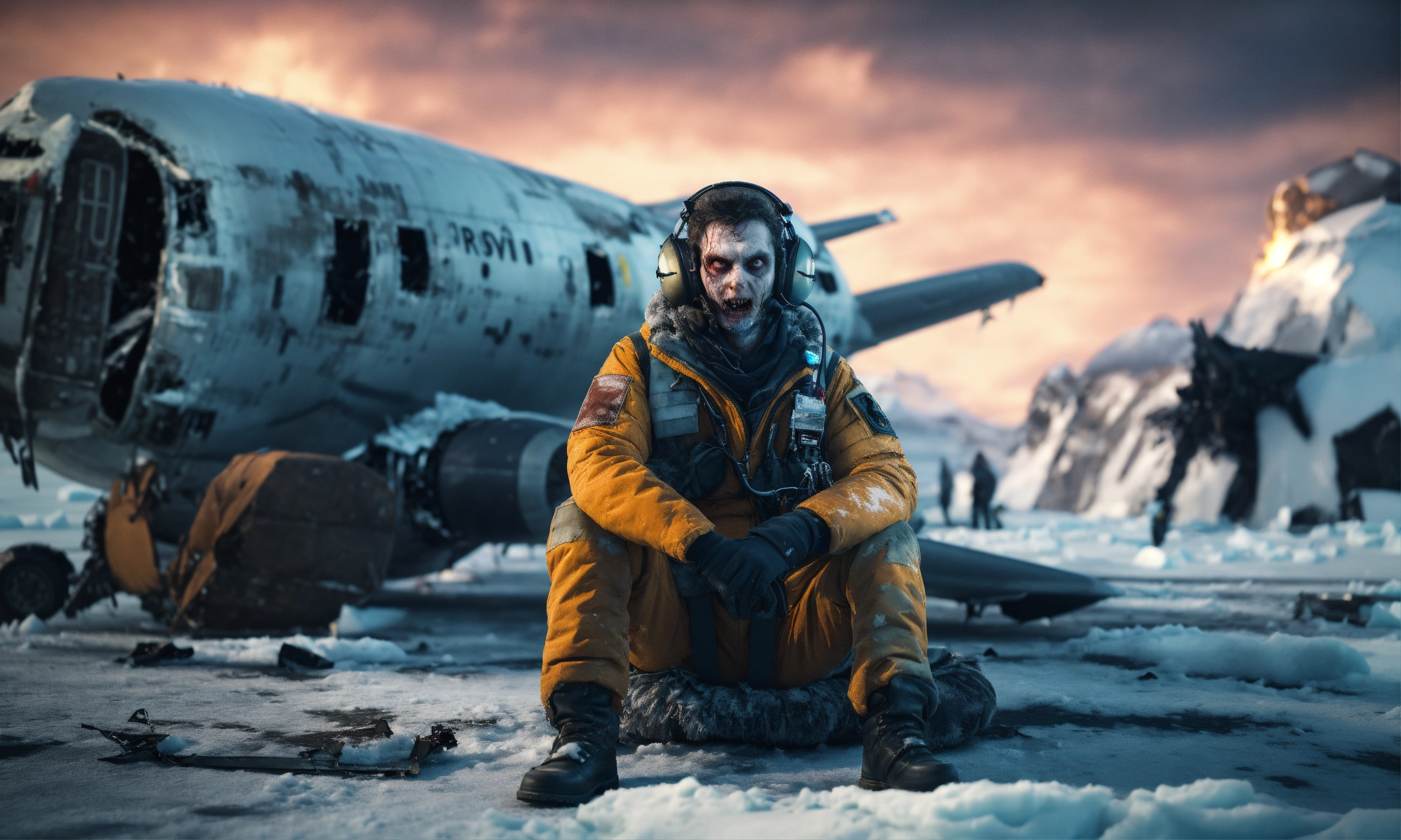 Lexica - Scary zombie-pilot sitting near crashed plane in Antarctica ...