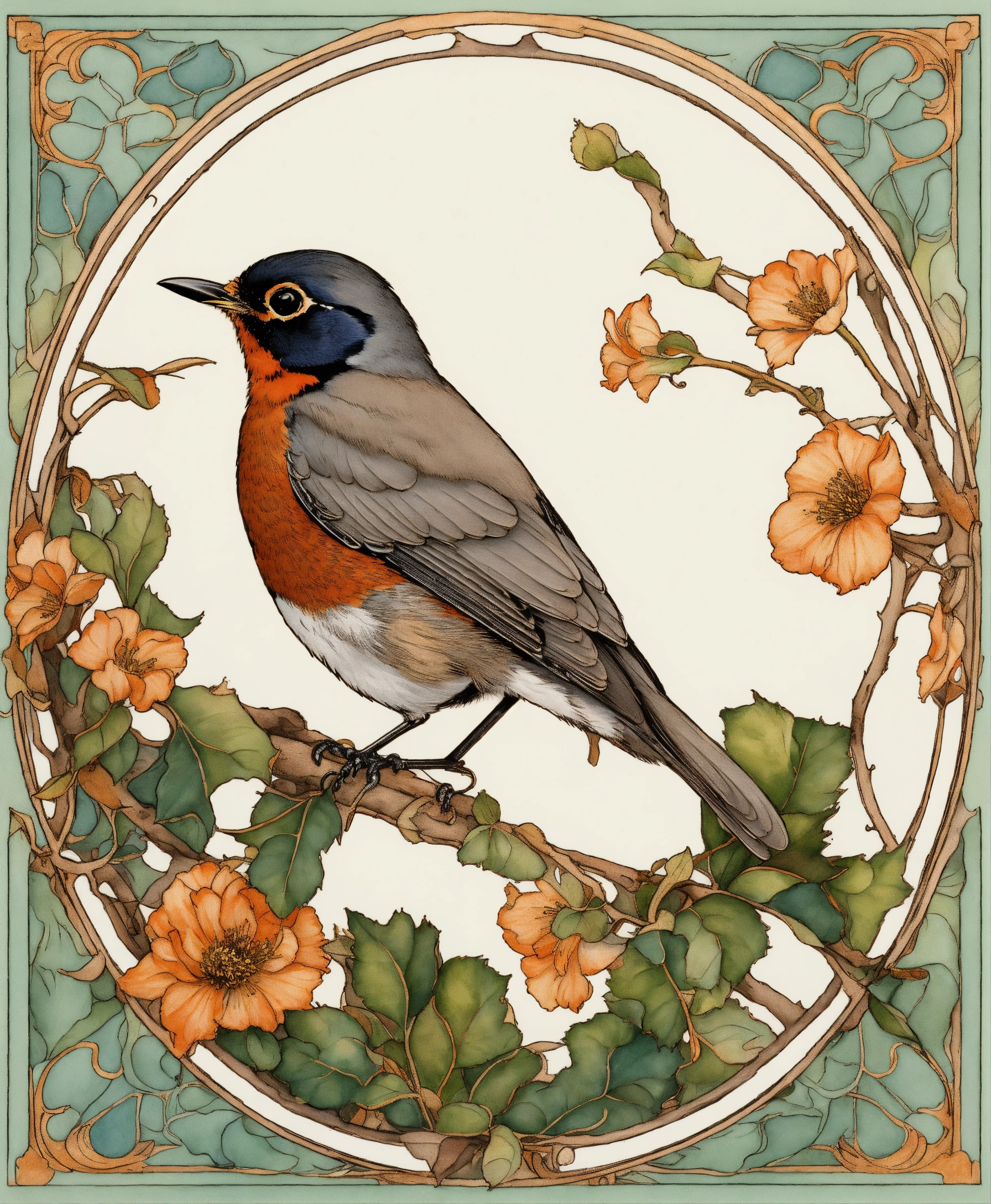 Lexica - Ultra detailed colored ink illustration of an American Robin ...
