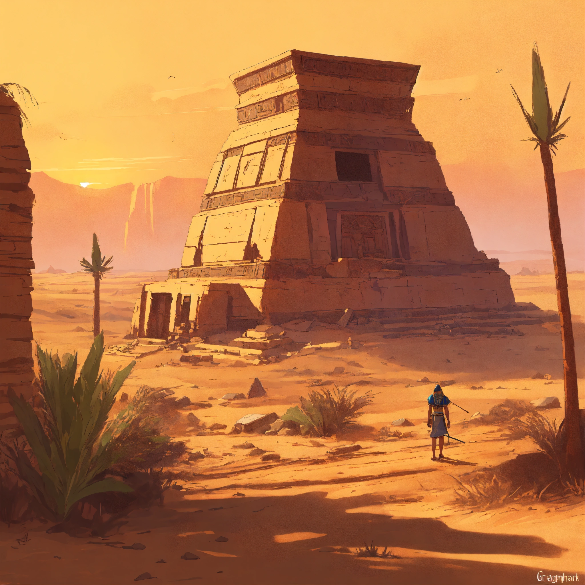 Lexica - Egyptian landscape with post-apocalyptic ruins, cartoon oil ...