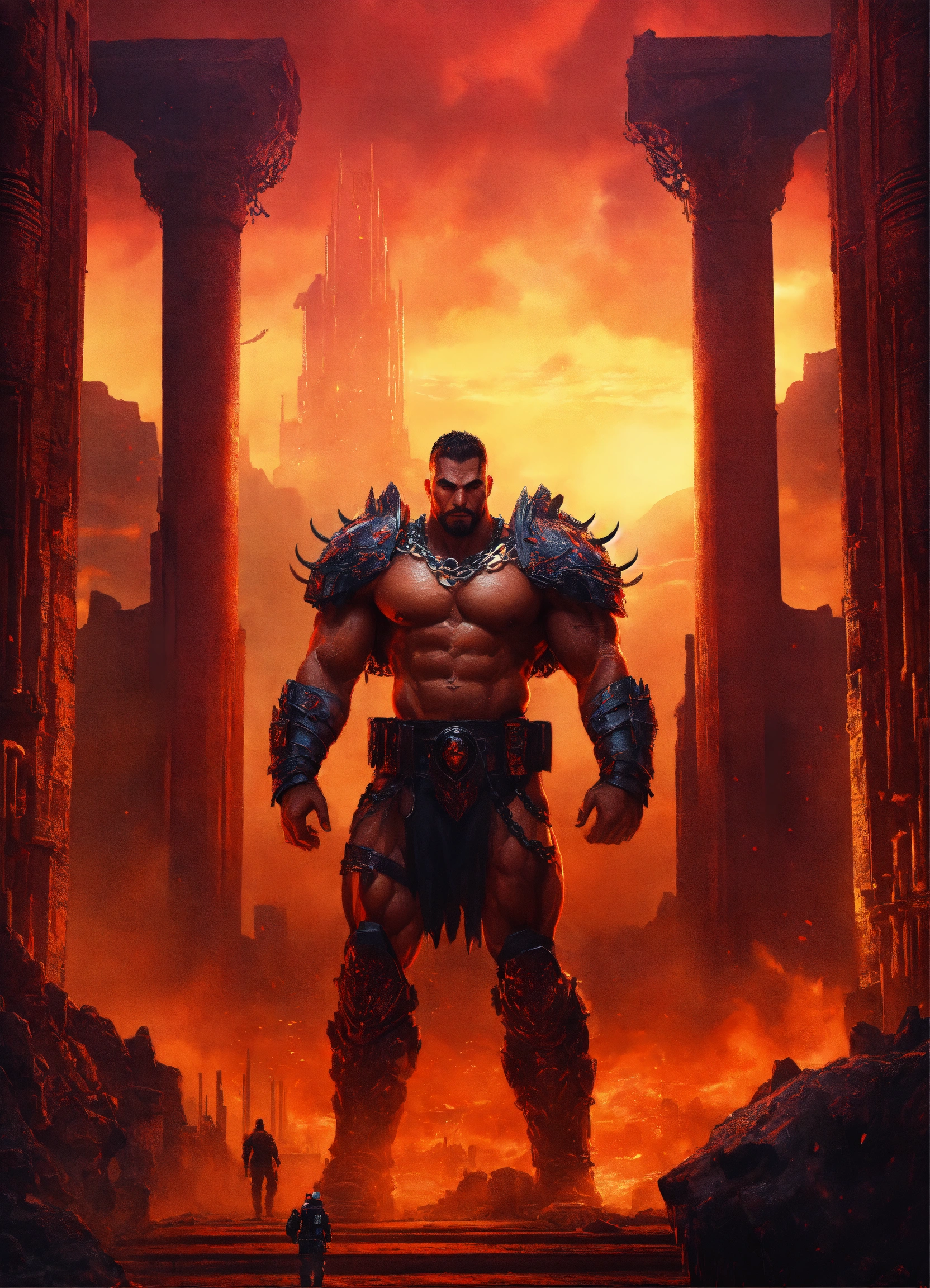 Lexica - Huge strong monstrous prison guard, front facing in an ancient ...