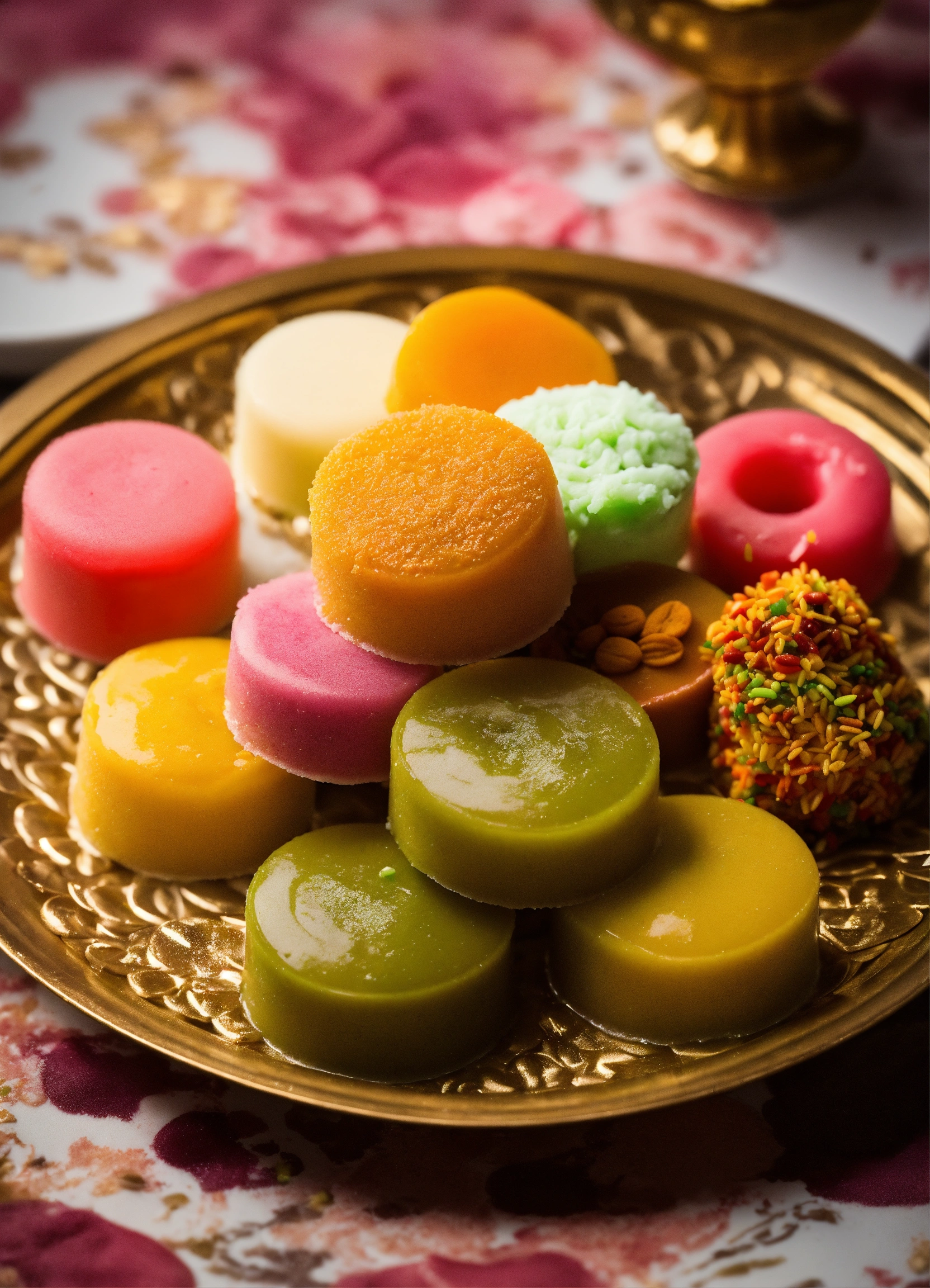 Lexica - A close-up photo of a variety of Gokul's sweets, arranged on a ...