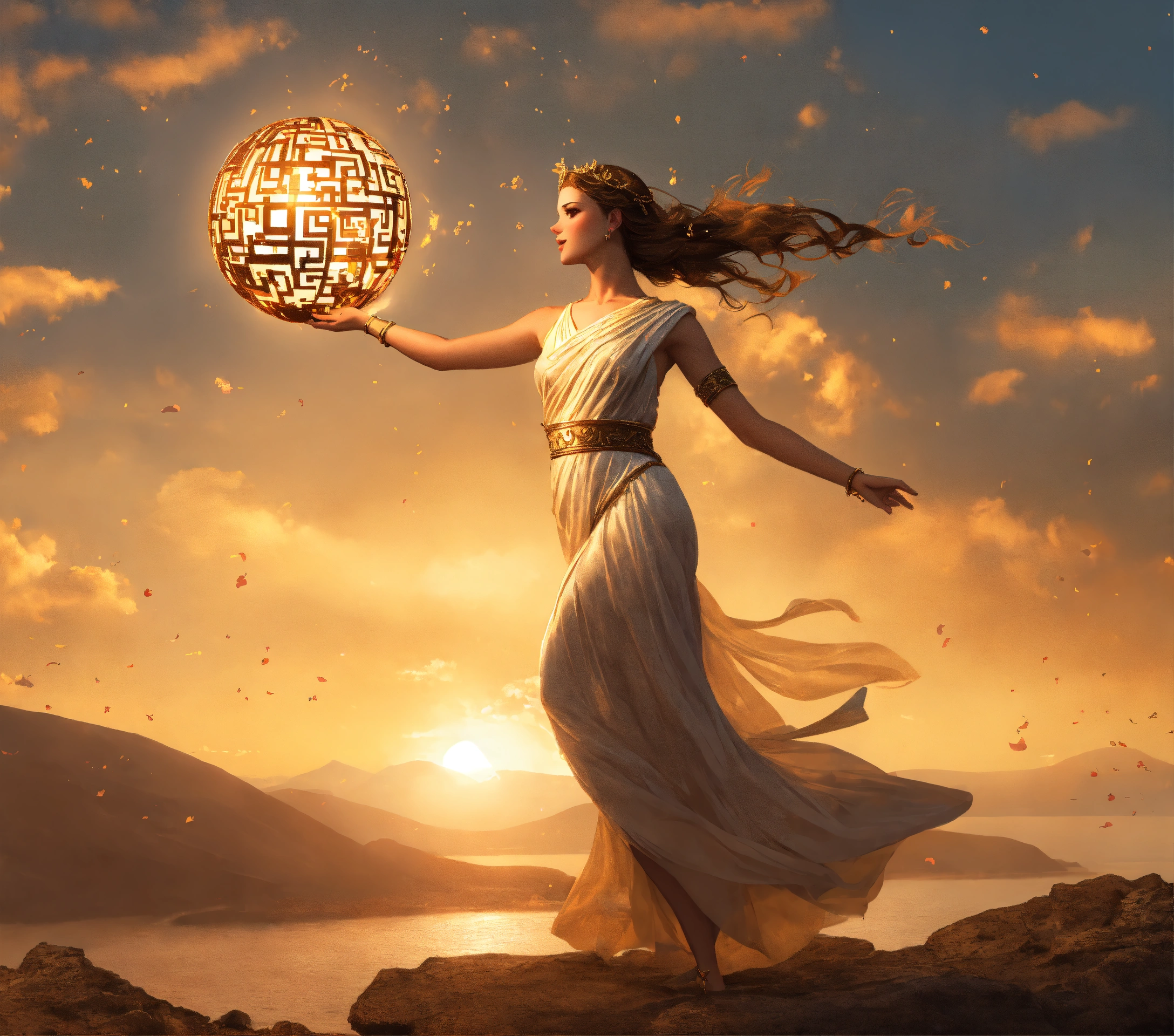 Lexica - Please design a Greek goddess dancing with a ball of COMPUTER ...