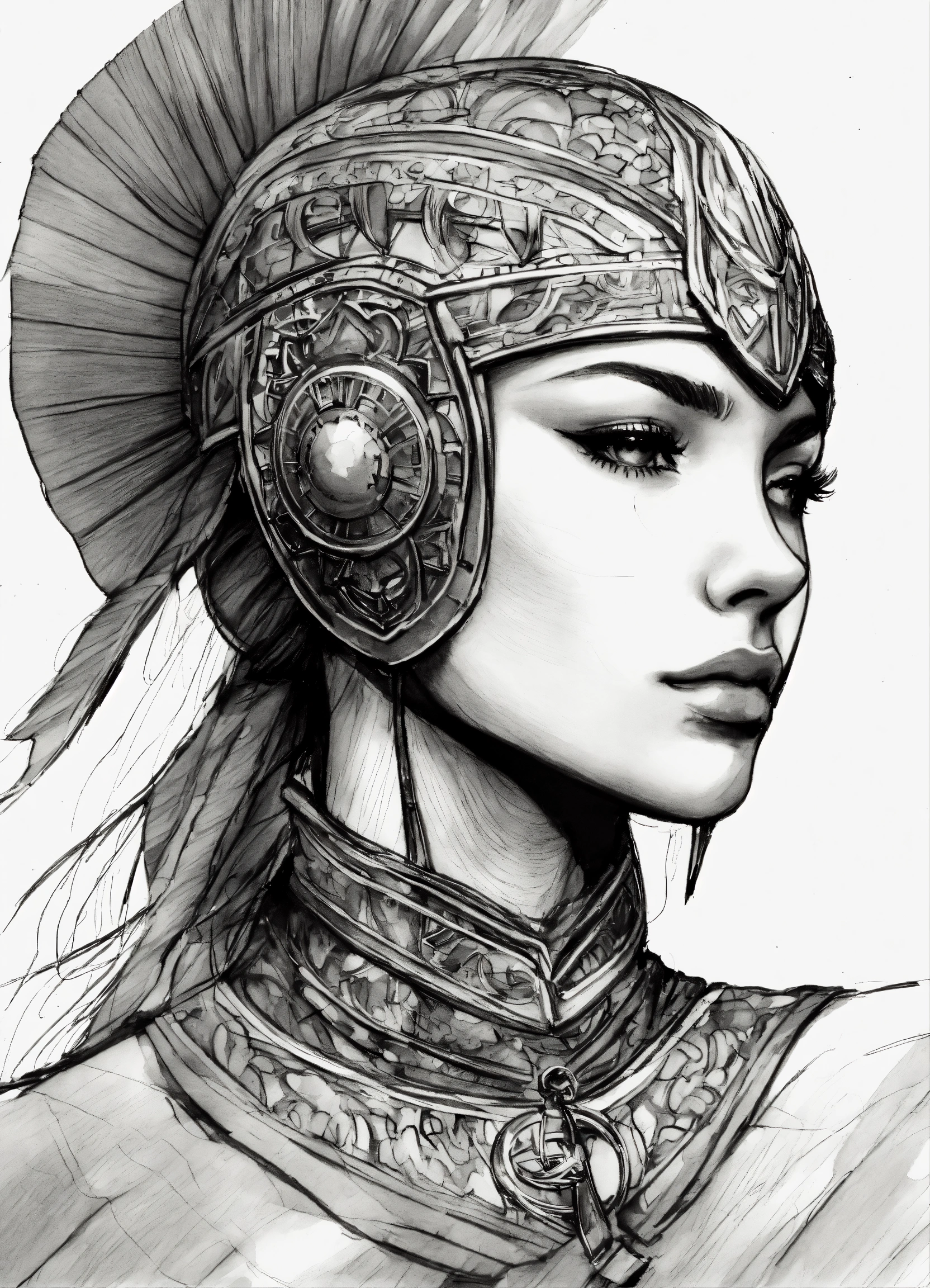 Lexica - Pen sketch of just the profile of an inner goddess in warrior ...