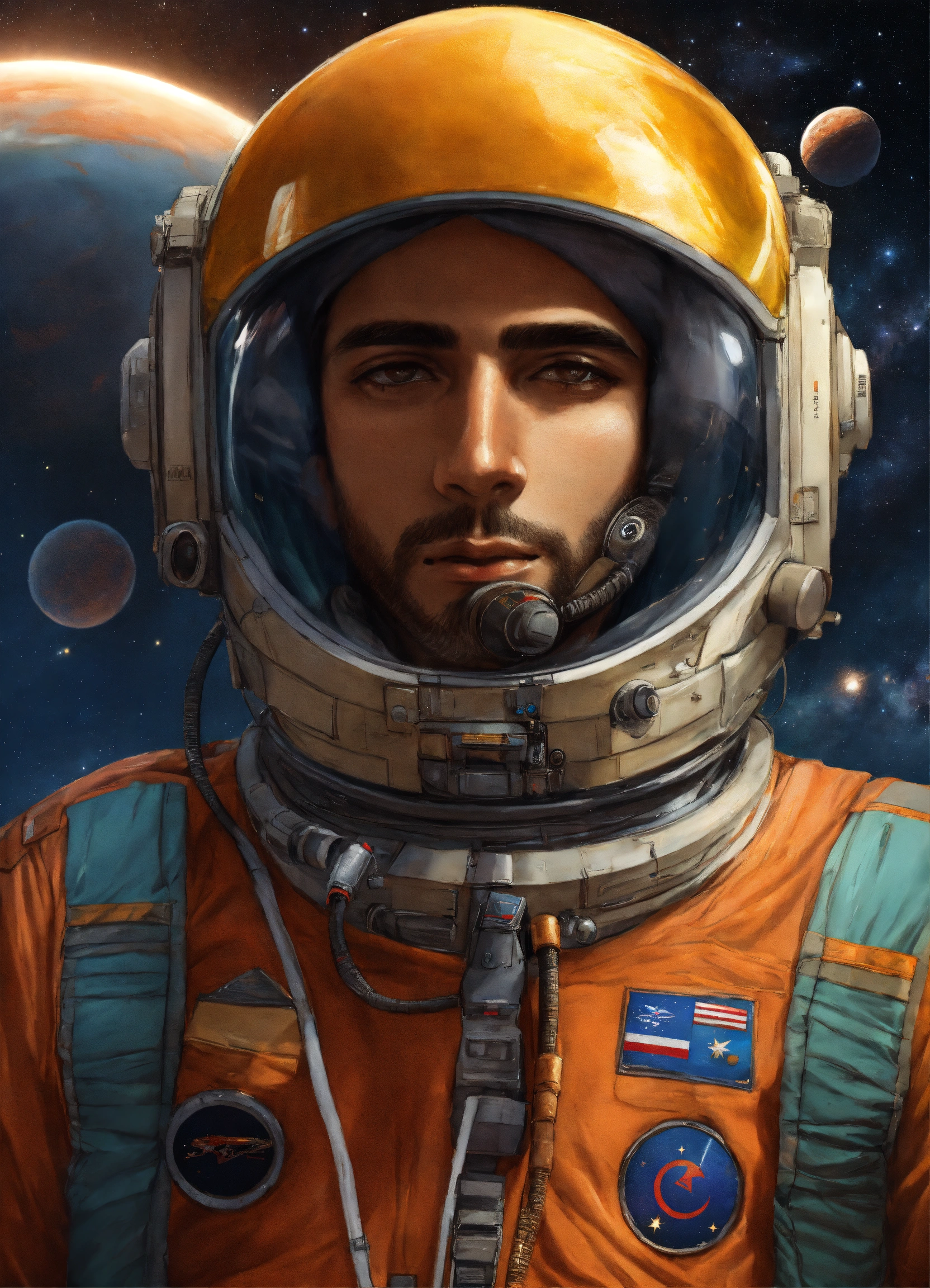 Lexica - Arab male pilot wearing a space flight suit, coriolis the ...