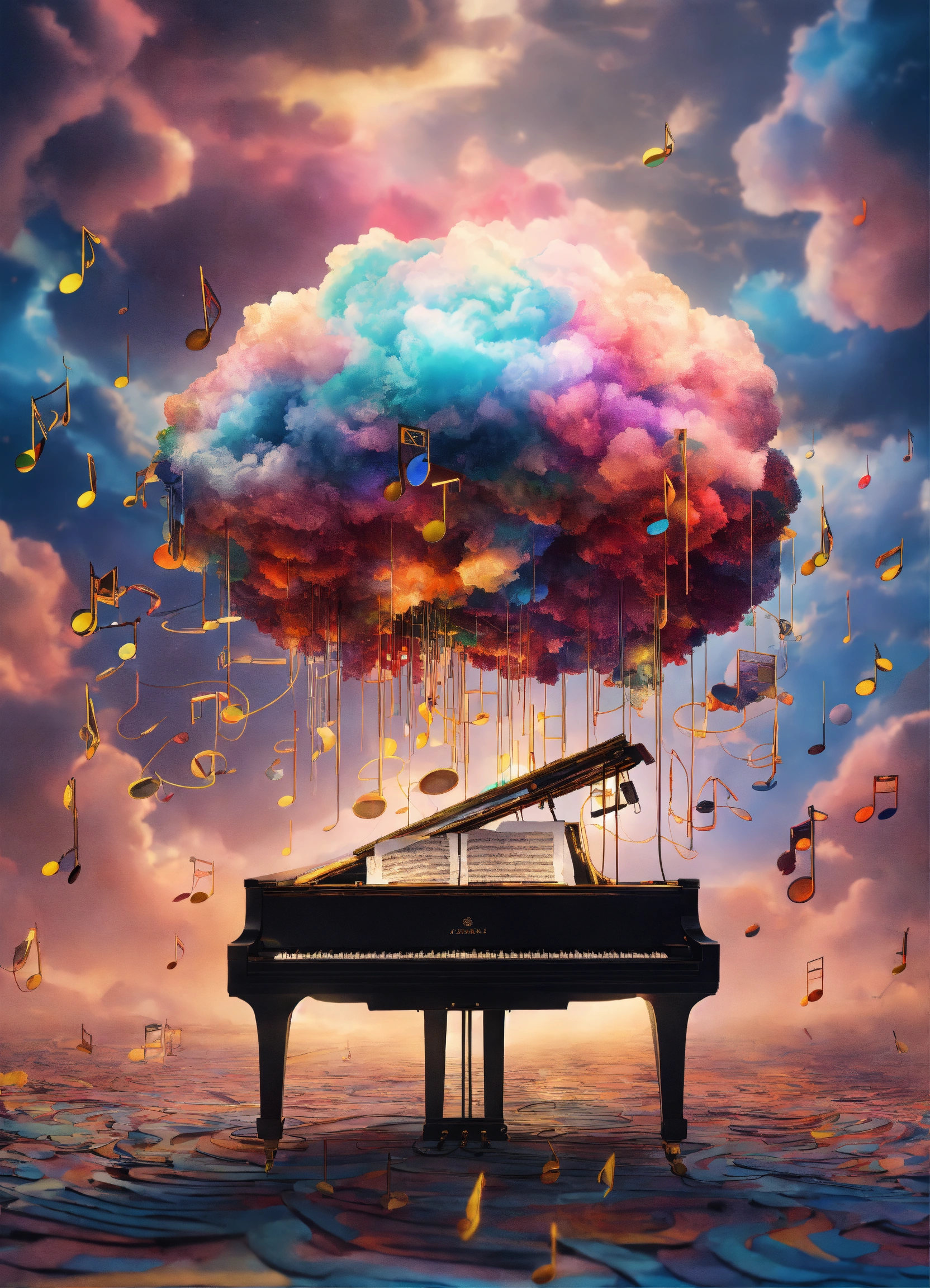 Lexica - A microphone, infused into a floating piano surrounded by ...