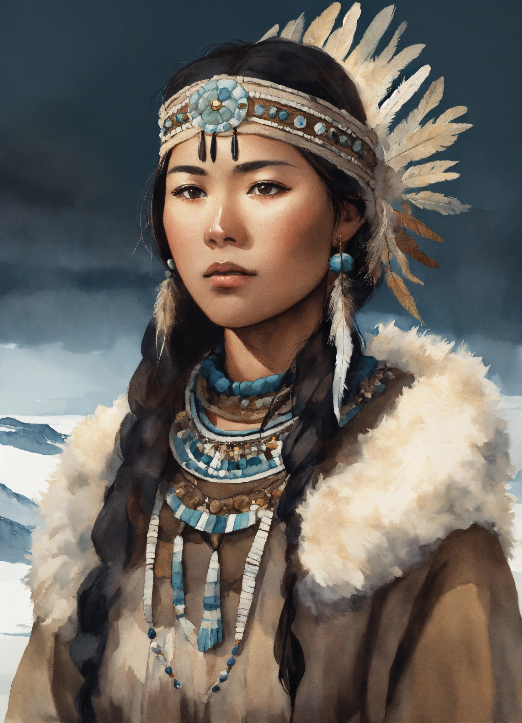 Lexica - Illustration of an inuit woman, young, 18 years old, beautiful ...