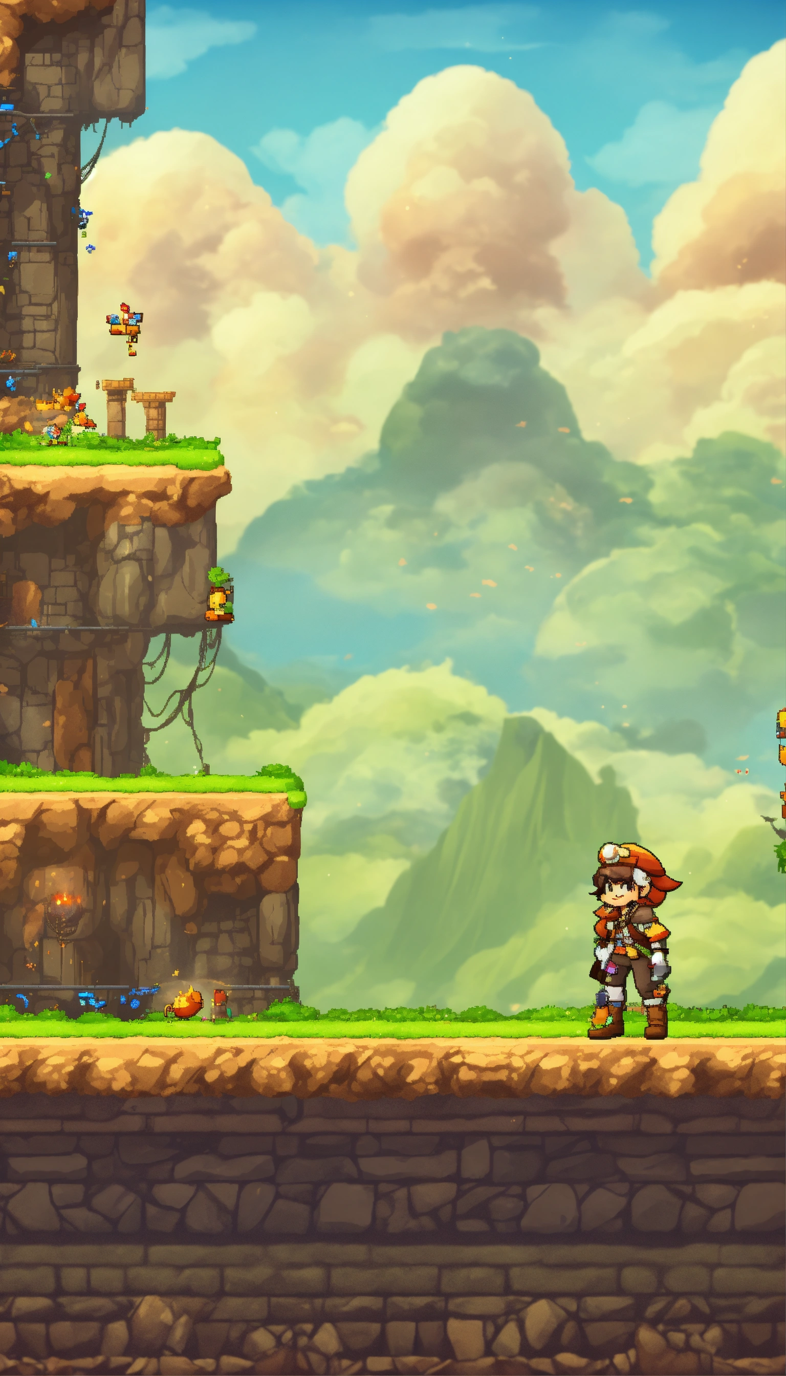 Lexica - Side-scrolling mobile platform game ash cloud with main platform