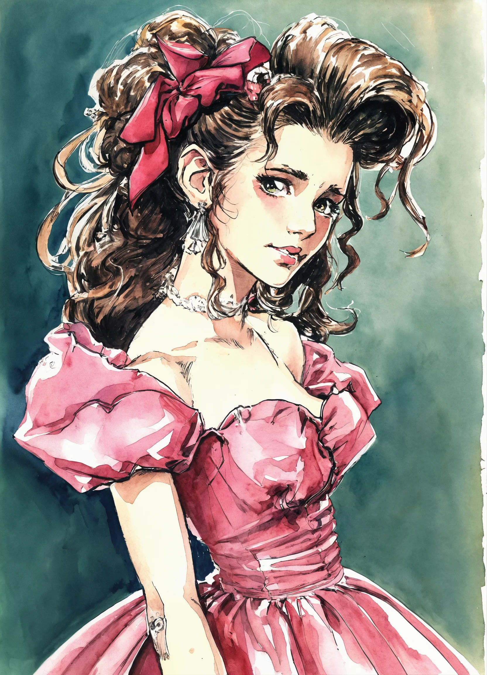 Lexica - Vintage Aerith as glamorous vintage prom queen, huge curly 80s ...
