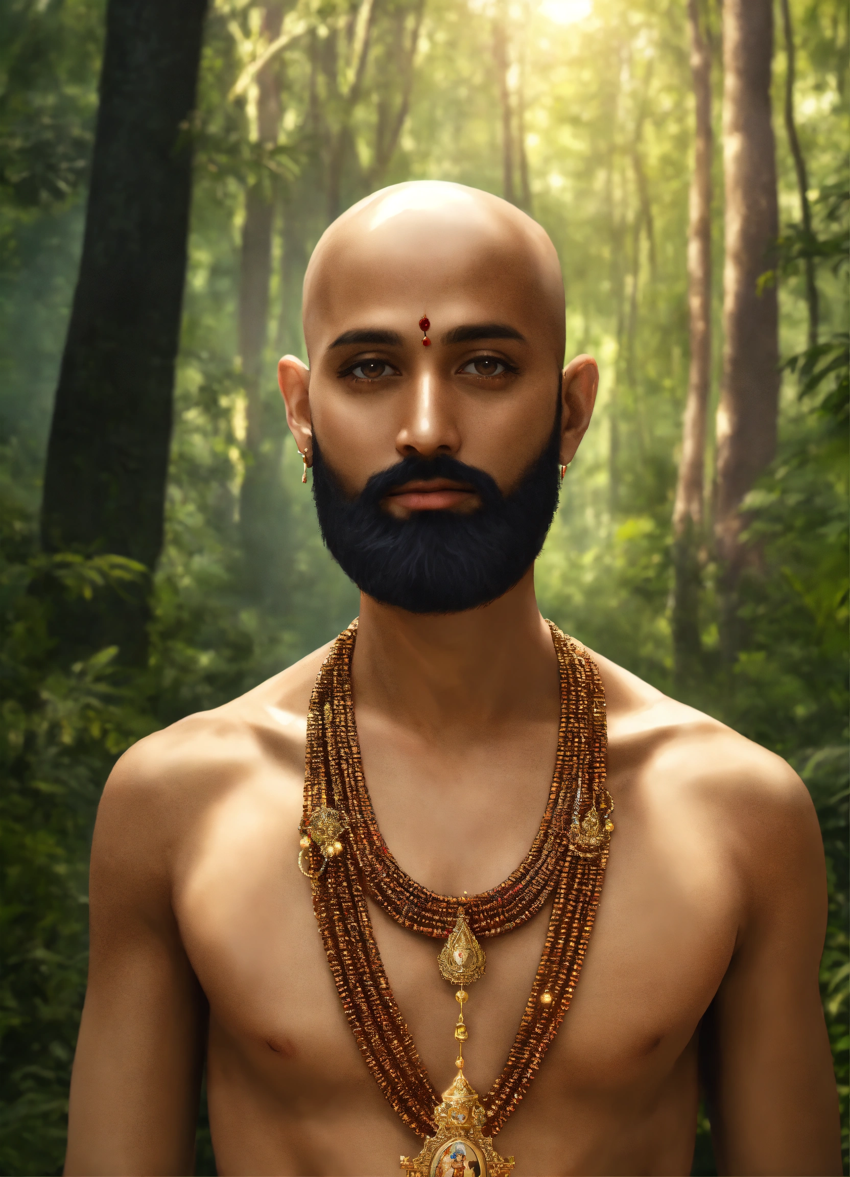 Lexica - Hindu saint without hair and roming in forest.Artist realistic 8k