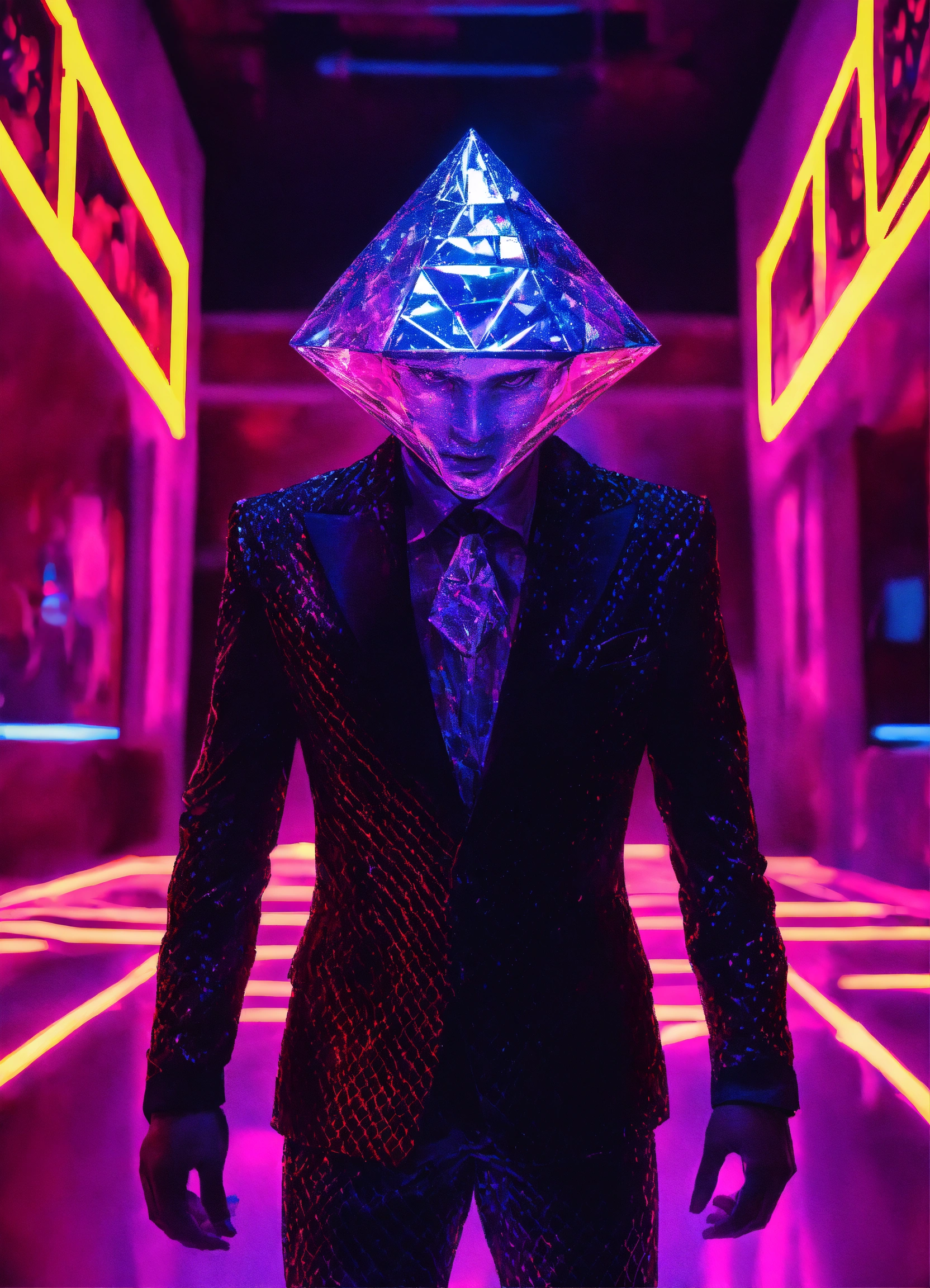 Lexica - Photorealistic the grudge in a diamond suit in a Blacklight ...