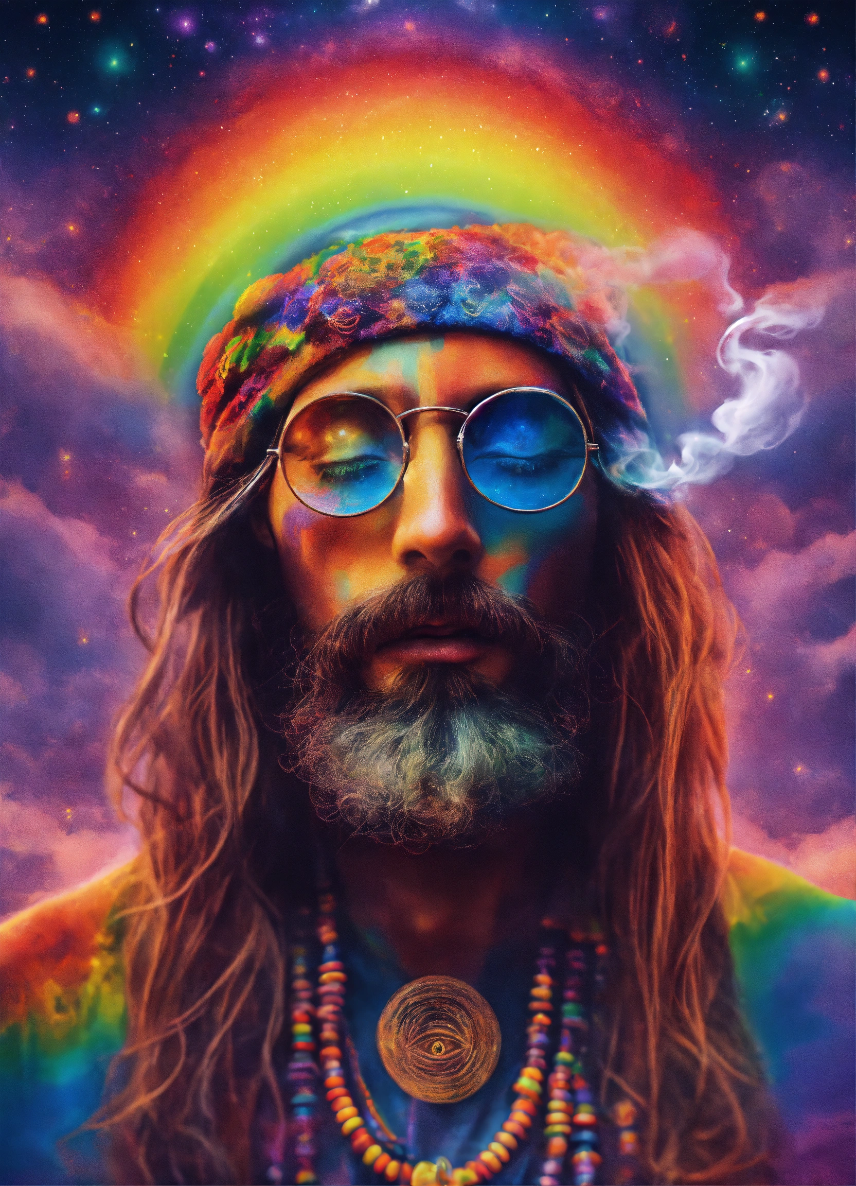 Lexica - Abstract hippy smoking dmt , with universe coming out of his ...