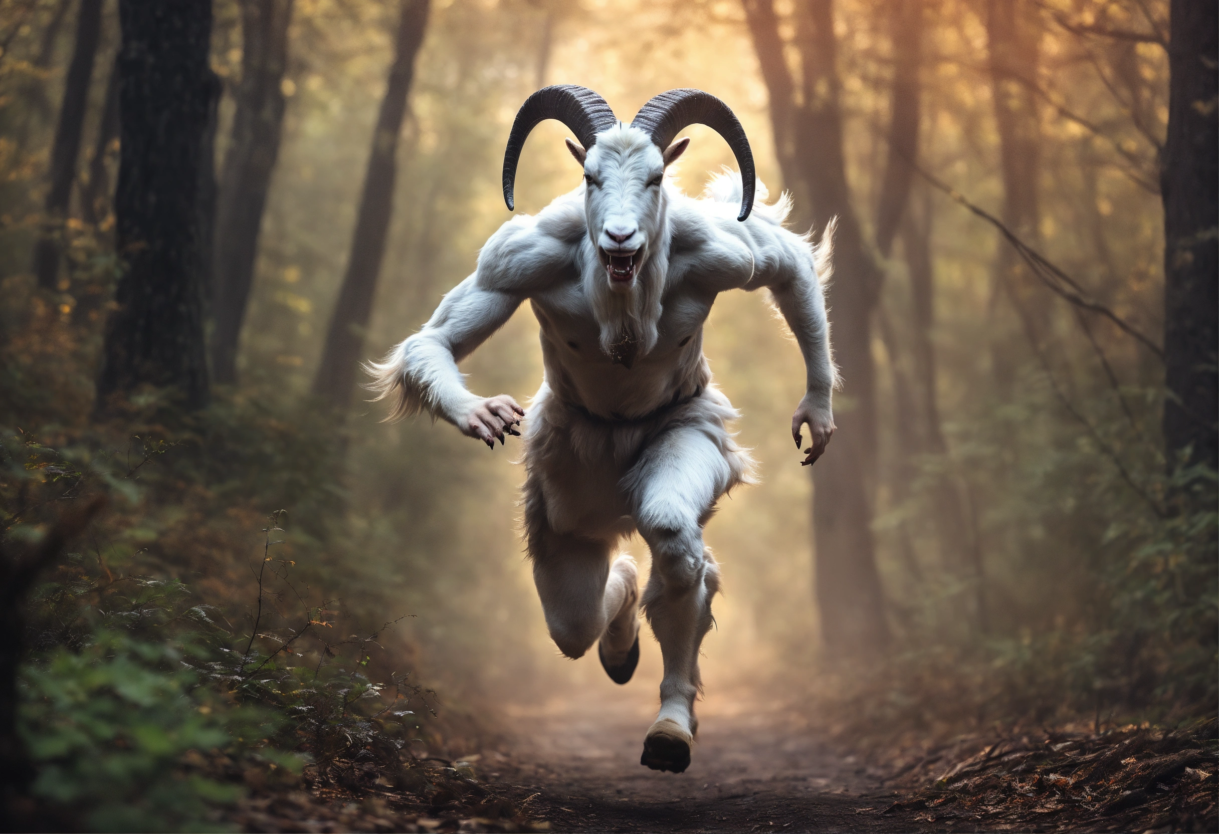Lexica - Terrifying White GOATMAN Running In Ultra Realistic Style IN ...
