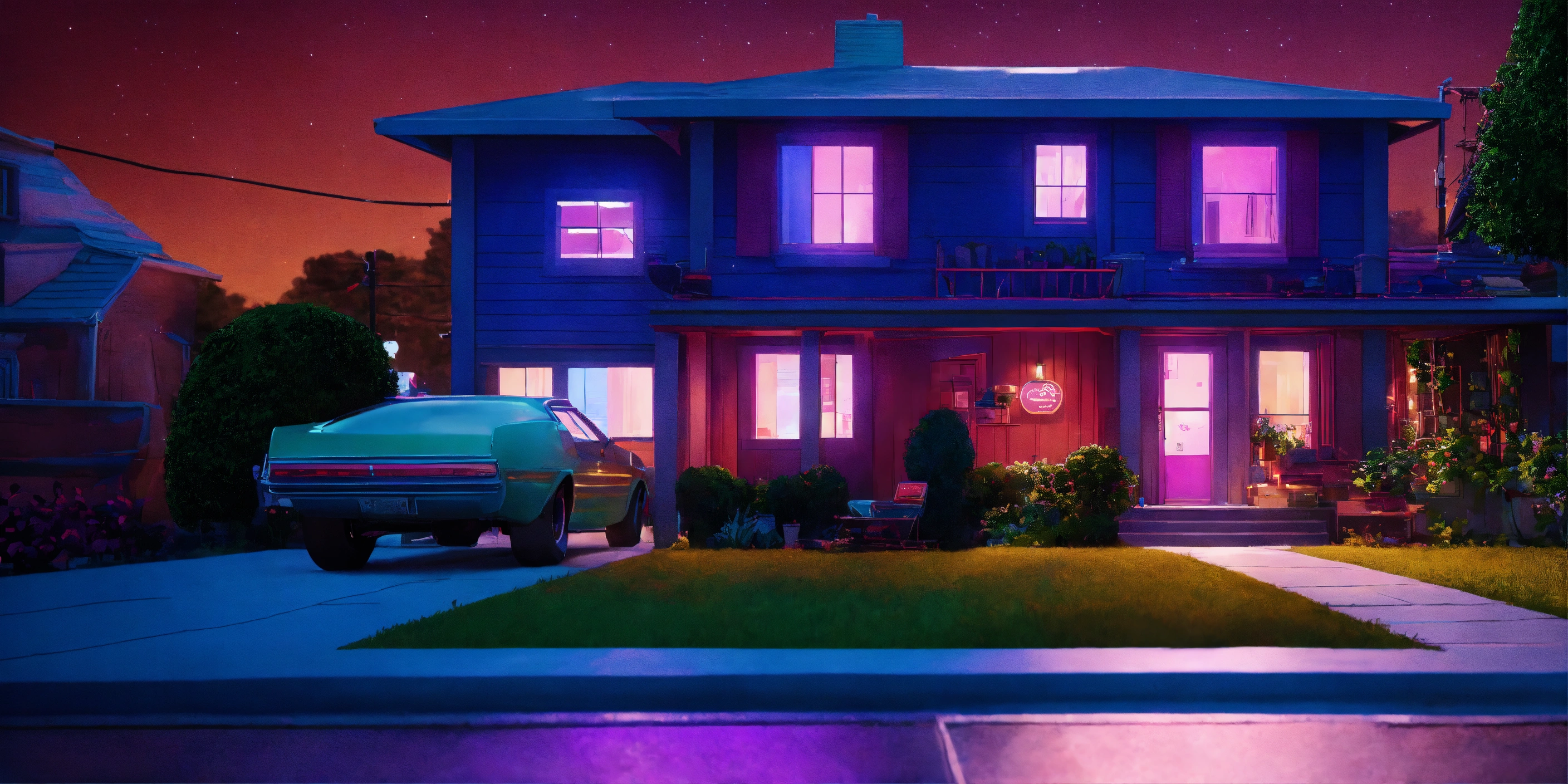 Lexica - CGI! Pixar style 80's home exterior. house party. no people ...