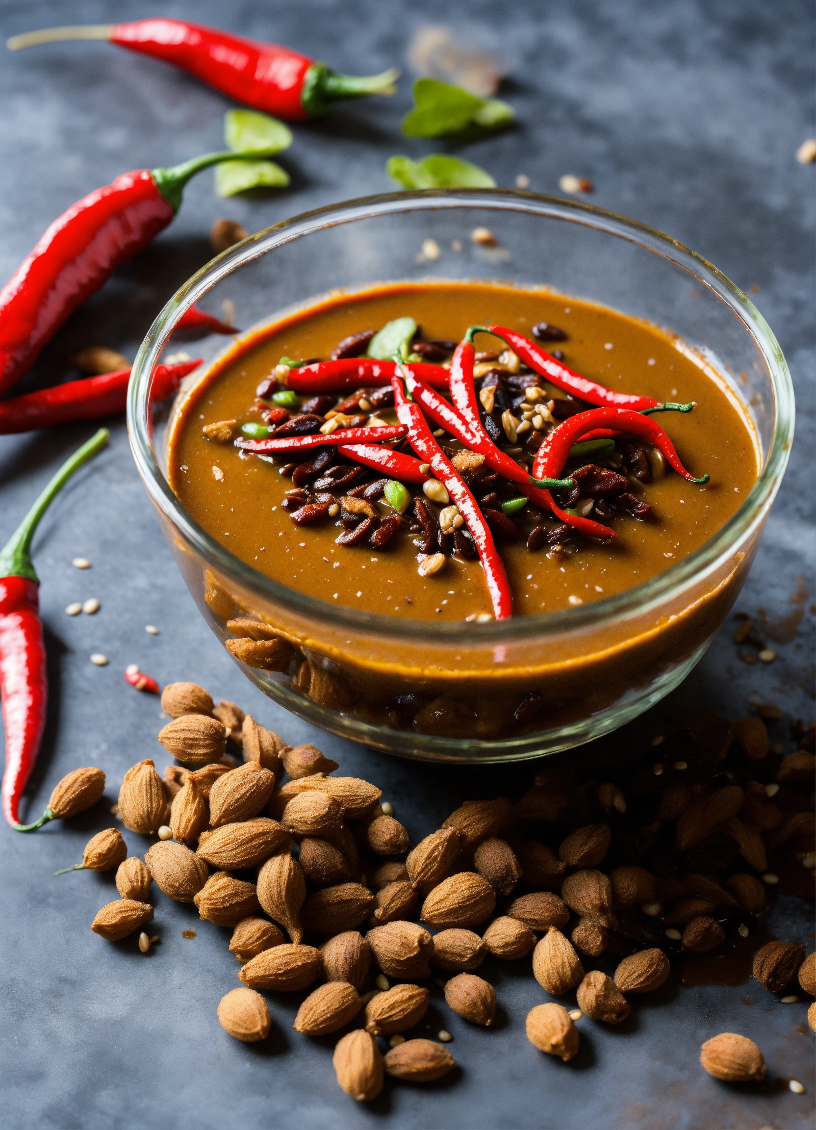 Lexica - A clear thai sauce, dark brown tamarind cream sauce is in a ...