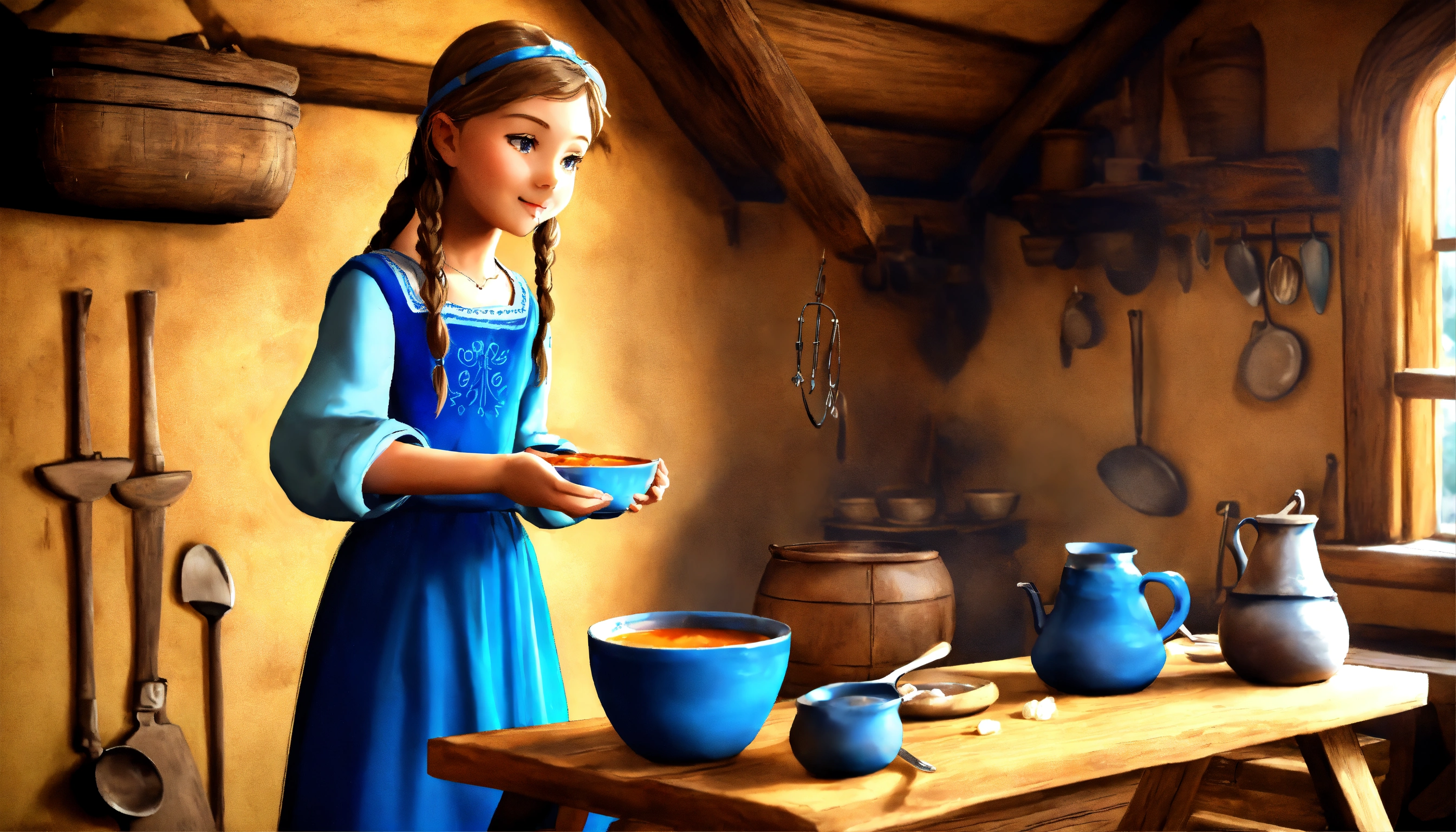 Lexica - A cartoon-style cute ten-year old girl in a medieval slavic ...