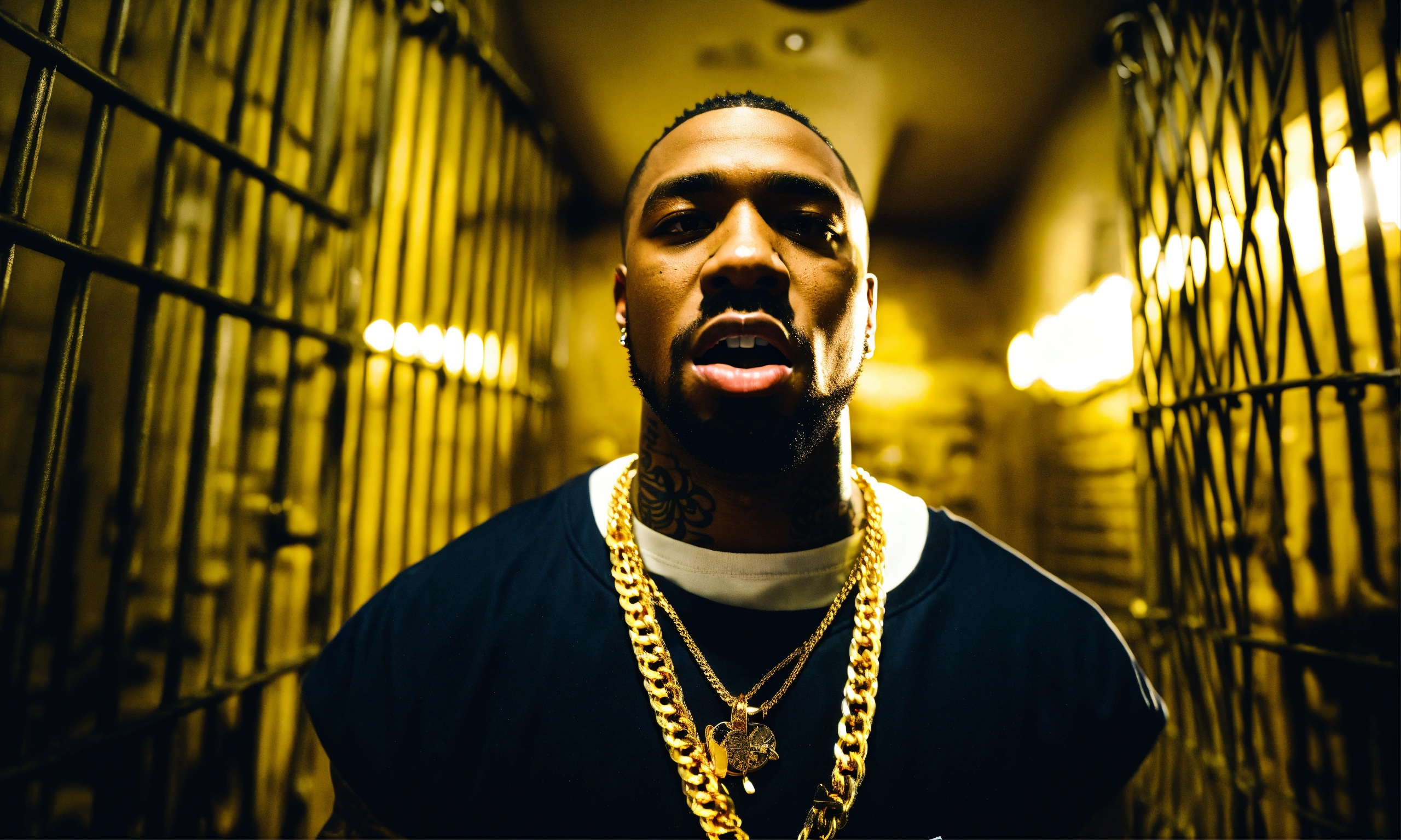 Lexica - Fisheye view of rapper "Sheff G" rapping in prison jail cell ...