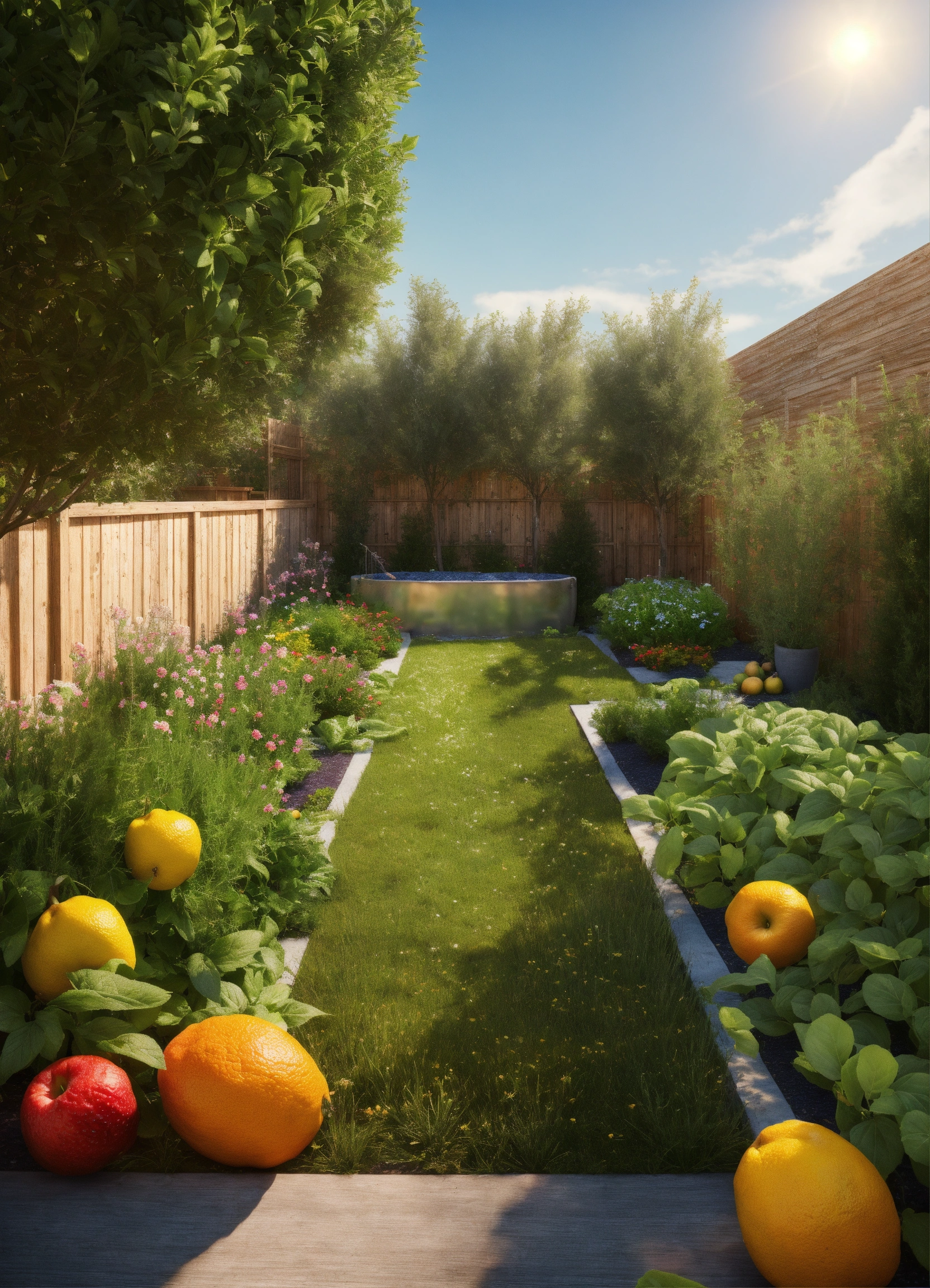 Lexica - A realistic 4HD photo image showing a backyard garden with ...