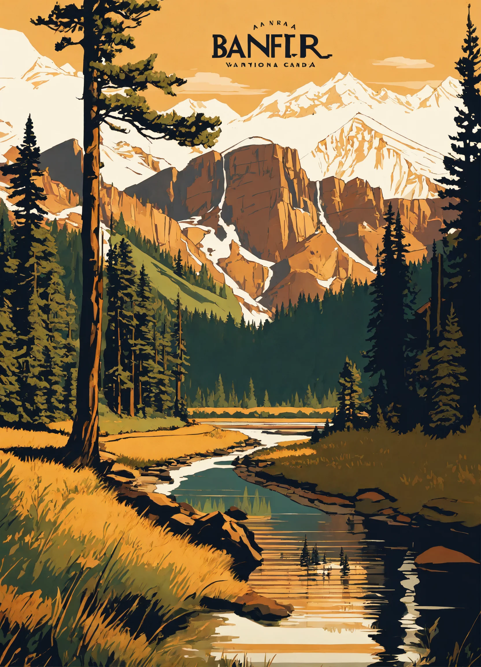 Lexica - Banff line art, propaganda poster
