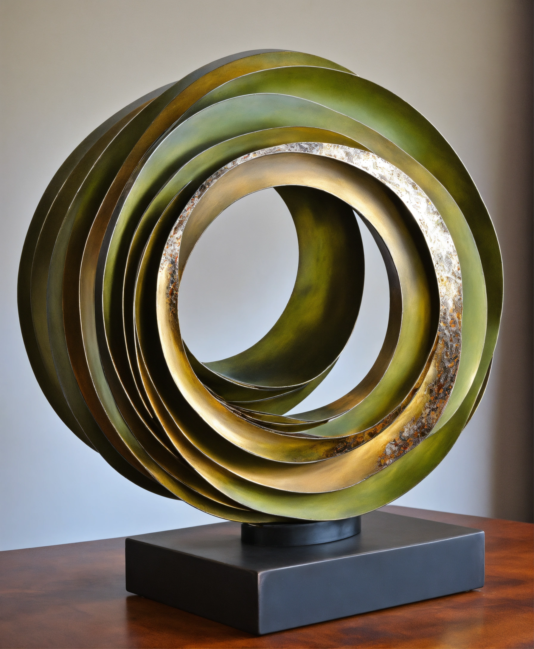 Lexica - Unique metal abstract tabletop sculpture, olive metal
