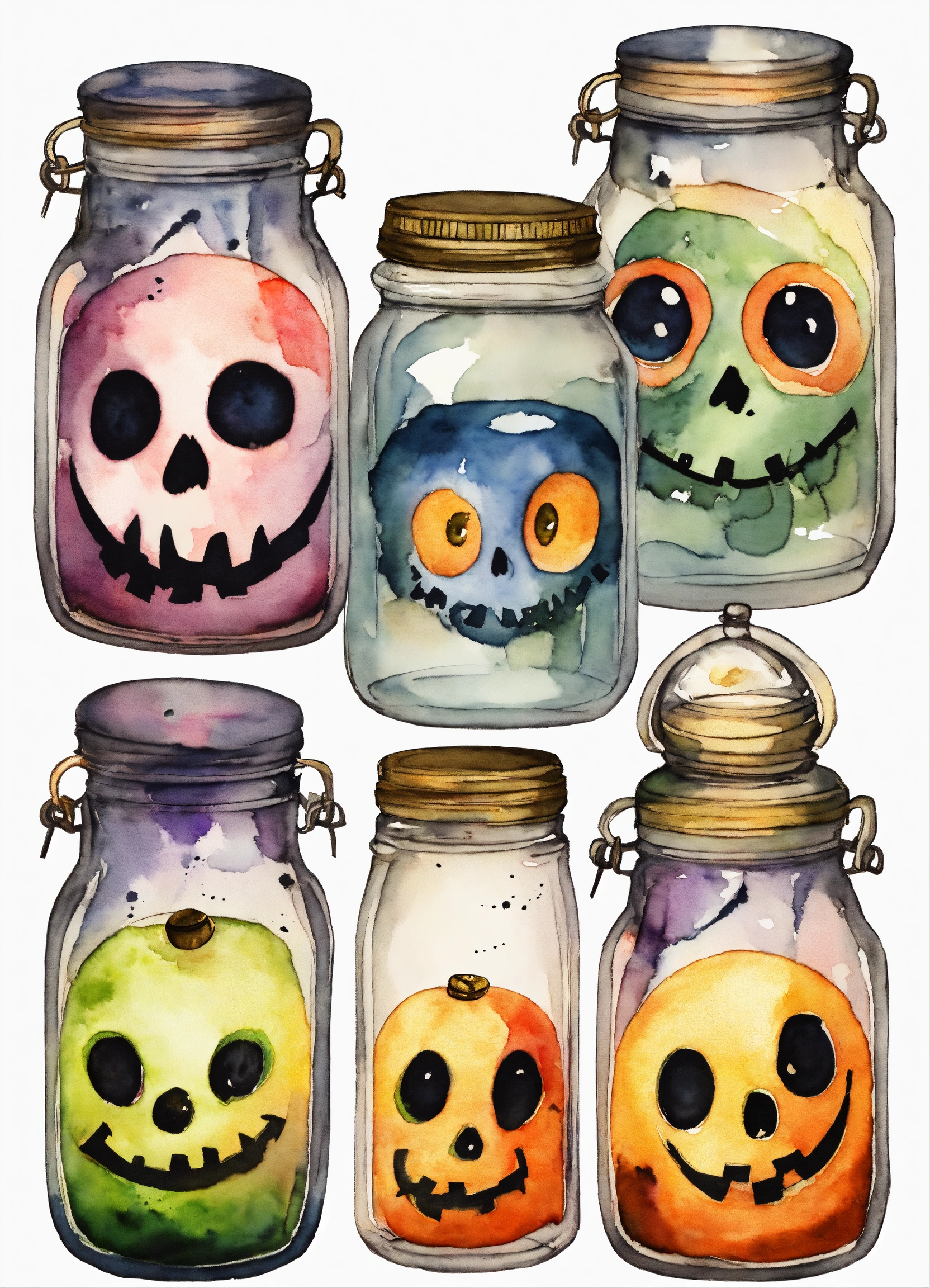 Lexica - Eyeballs in a Jar, Watercolour Halloween Jars clipart bundle ...
