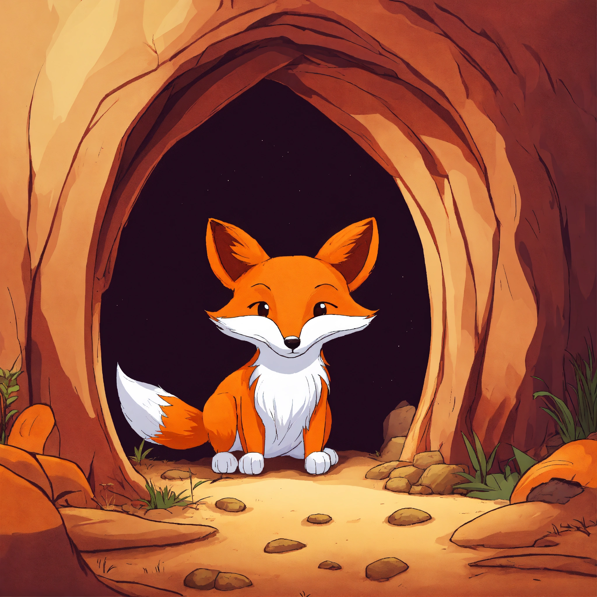 Lexica - Fox tail in a burrow, cartoon