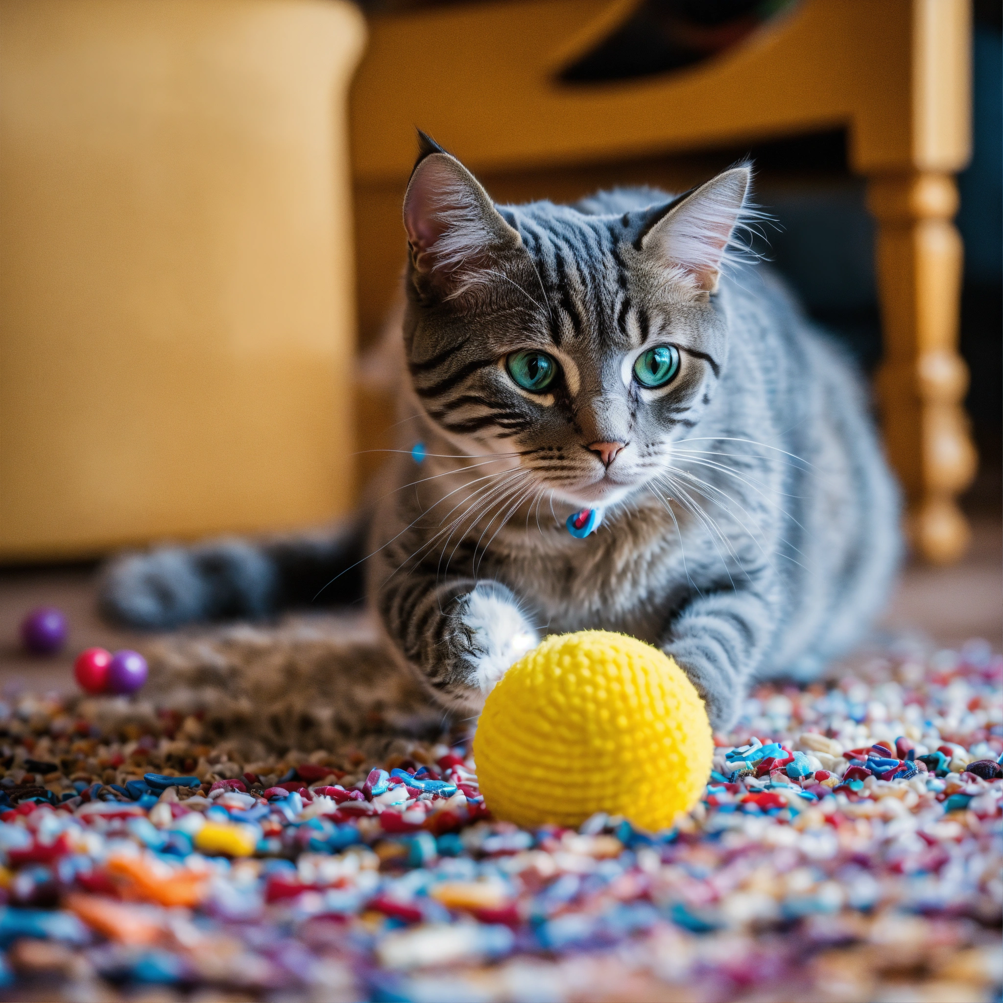 Lexica - A photo of a cat playing with a toy. The cat is having fun and ...