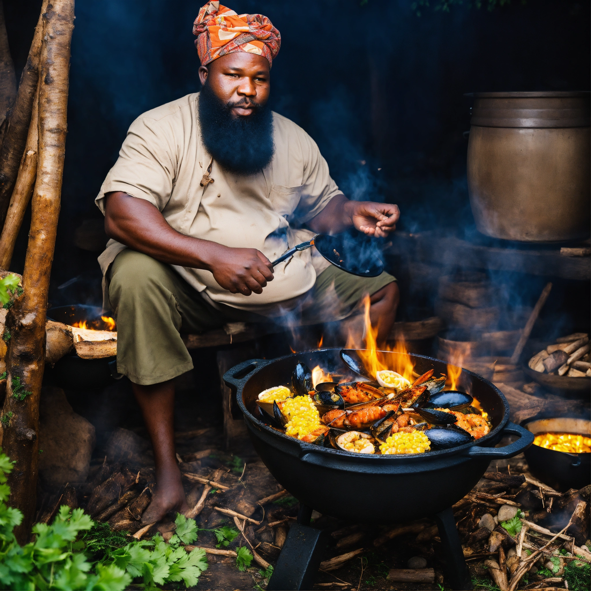 Lexica - Seafood boil in three legged cast iron pot cooking with ...