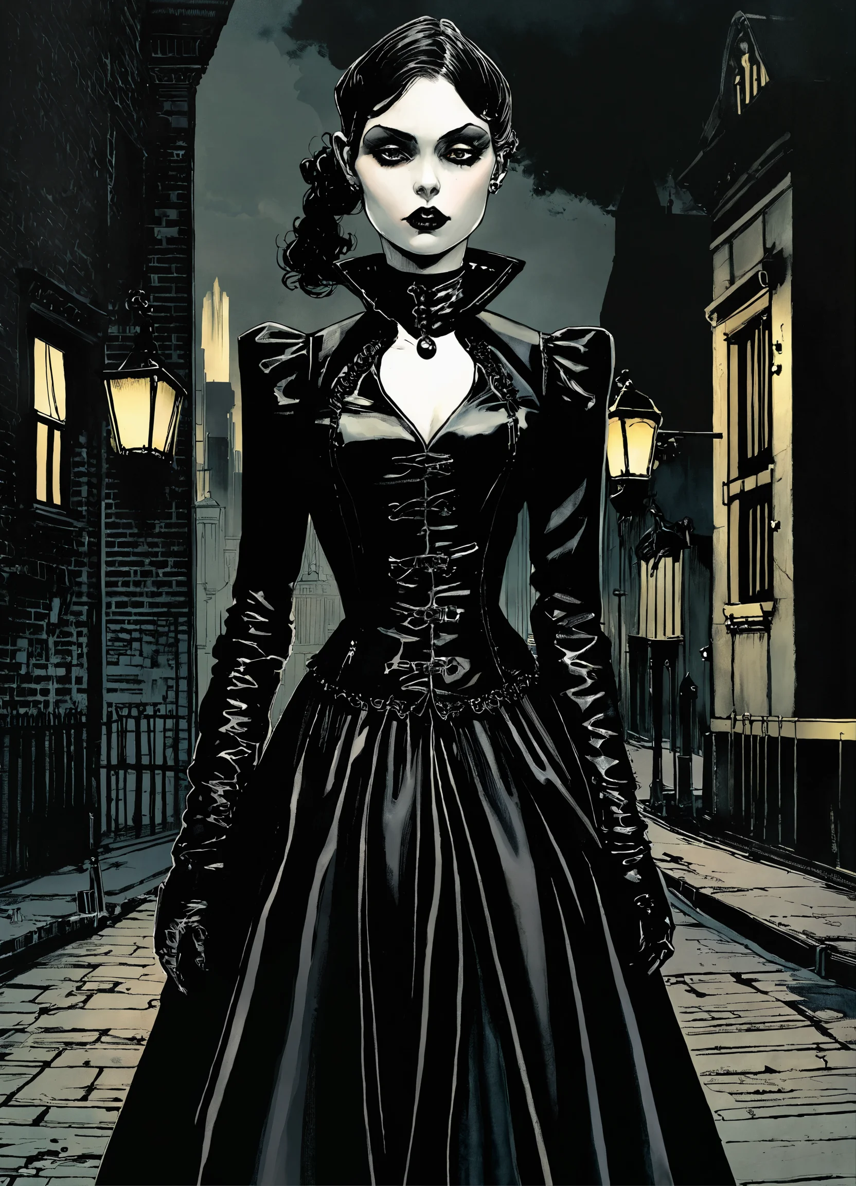 Lexica - Graphic novel art, stunning female vampire model, strict black ...