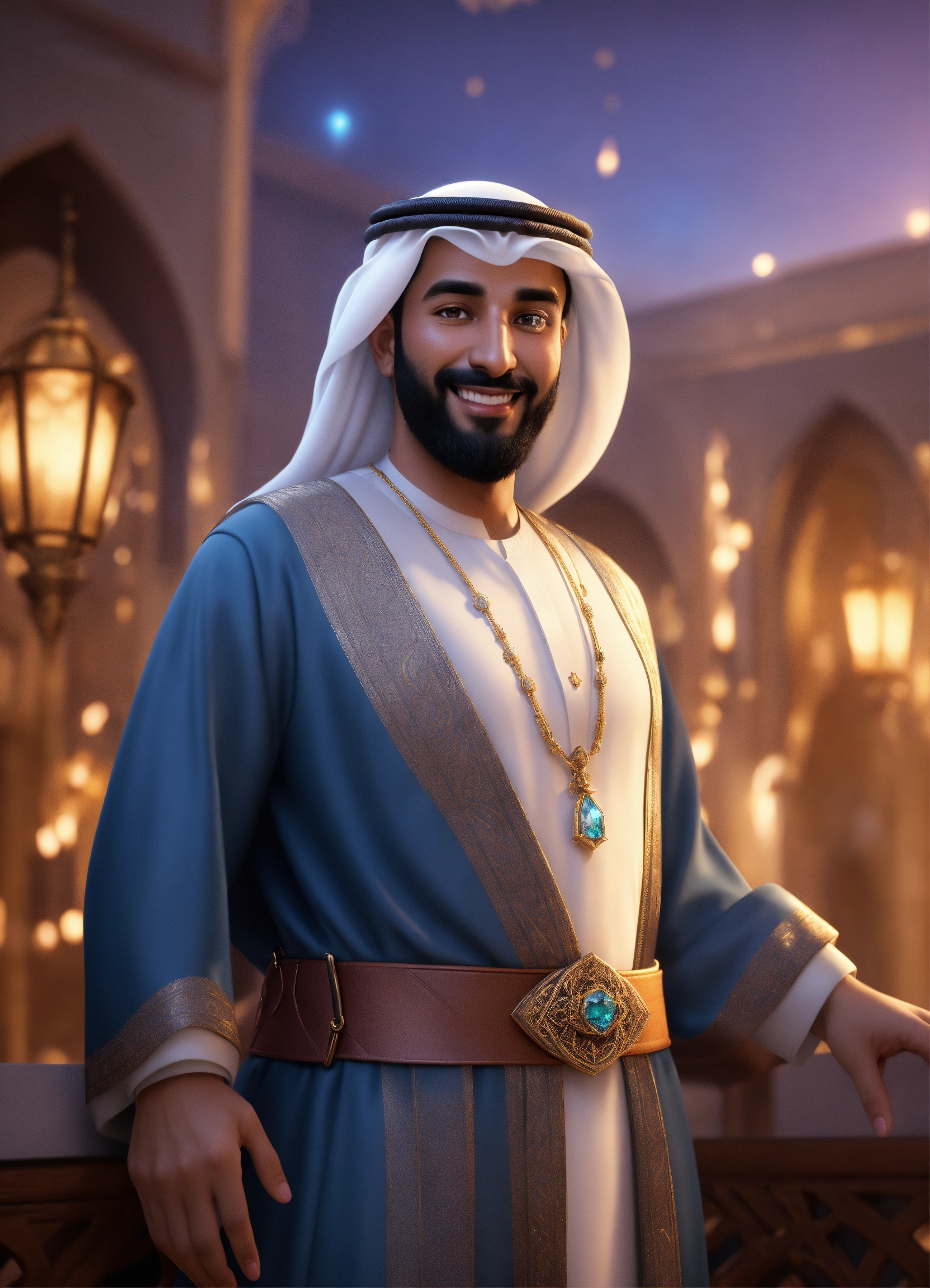 Lexica - Create a 3D rendering of a wealthy Arab male sheikh from Dubai ...