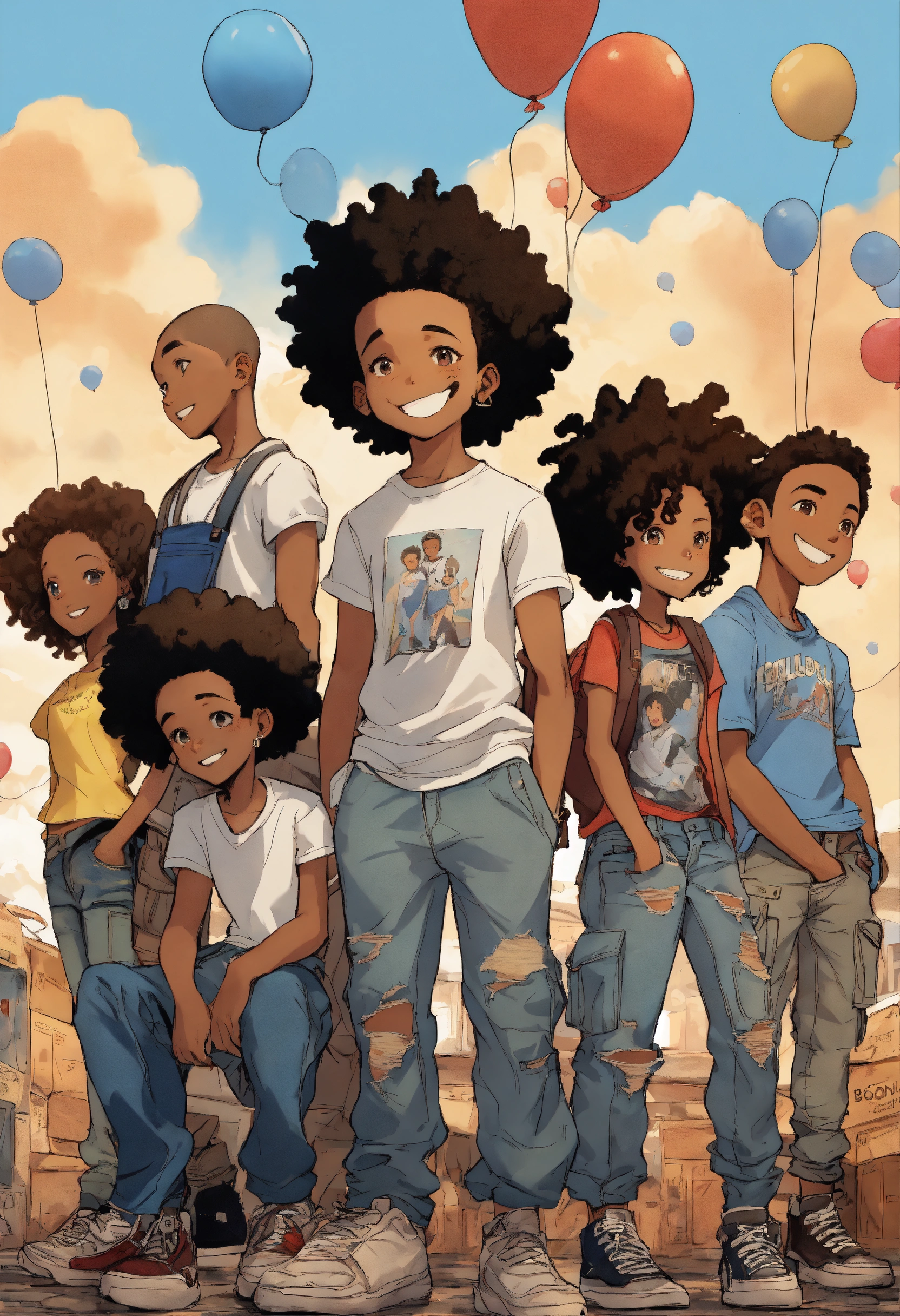 Lexica - The boondocks storybook style art, group of smiling 14 year ...