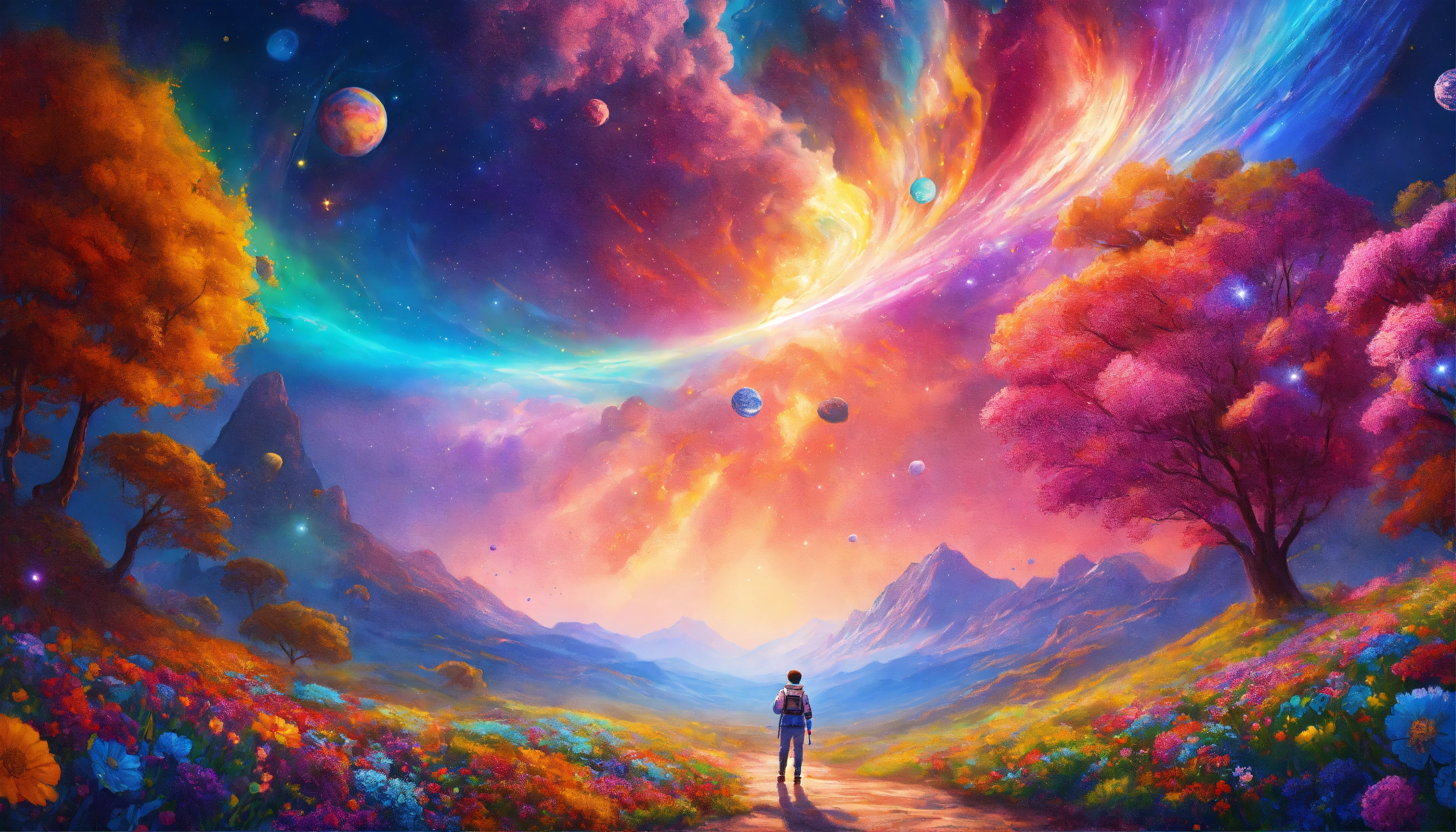 Lexica - Professional painter painting in space, meditation, cosmic space, exuding enlightenment ...