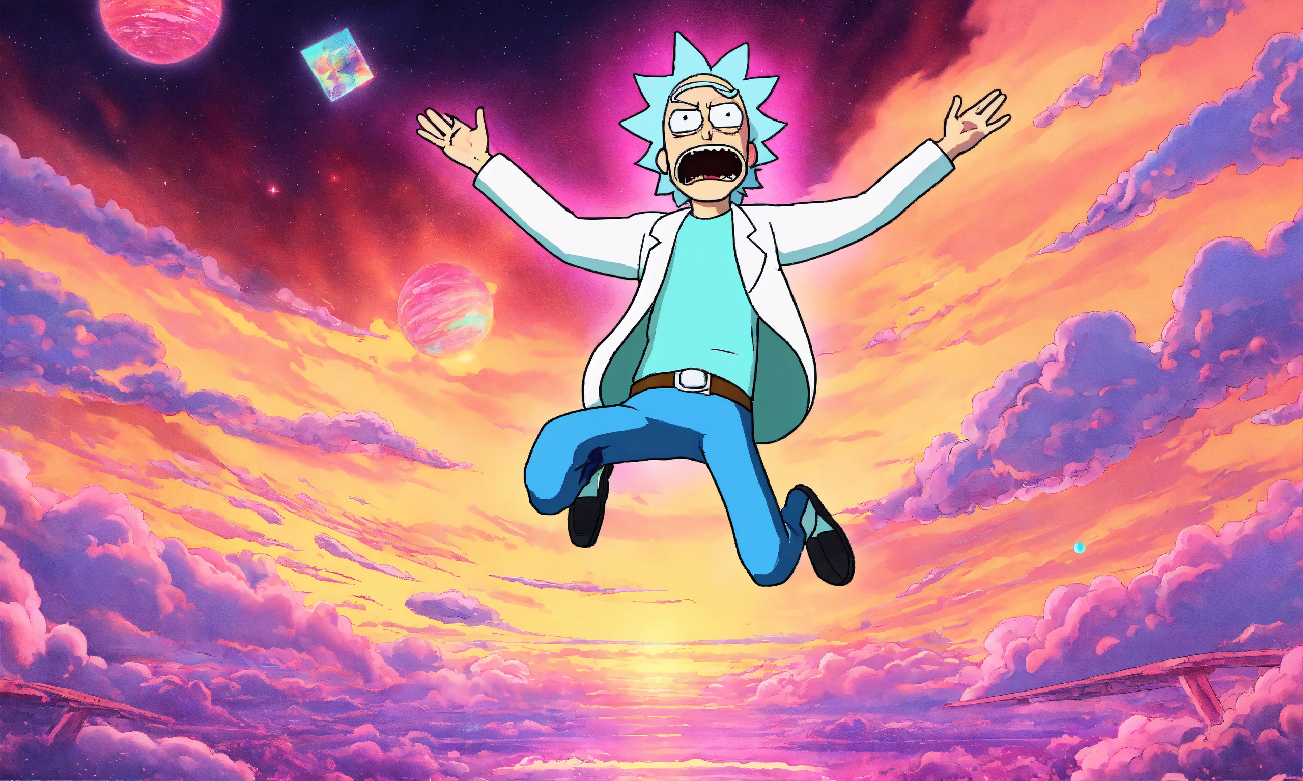 Lexica - Rick Sanchez from Rick & Morty falling in the night sky ...