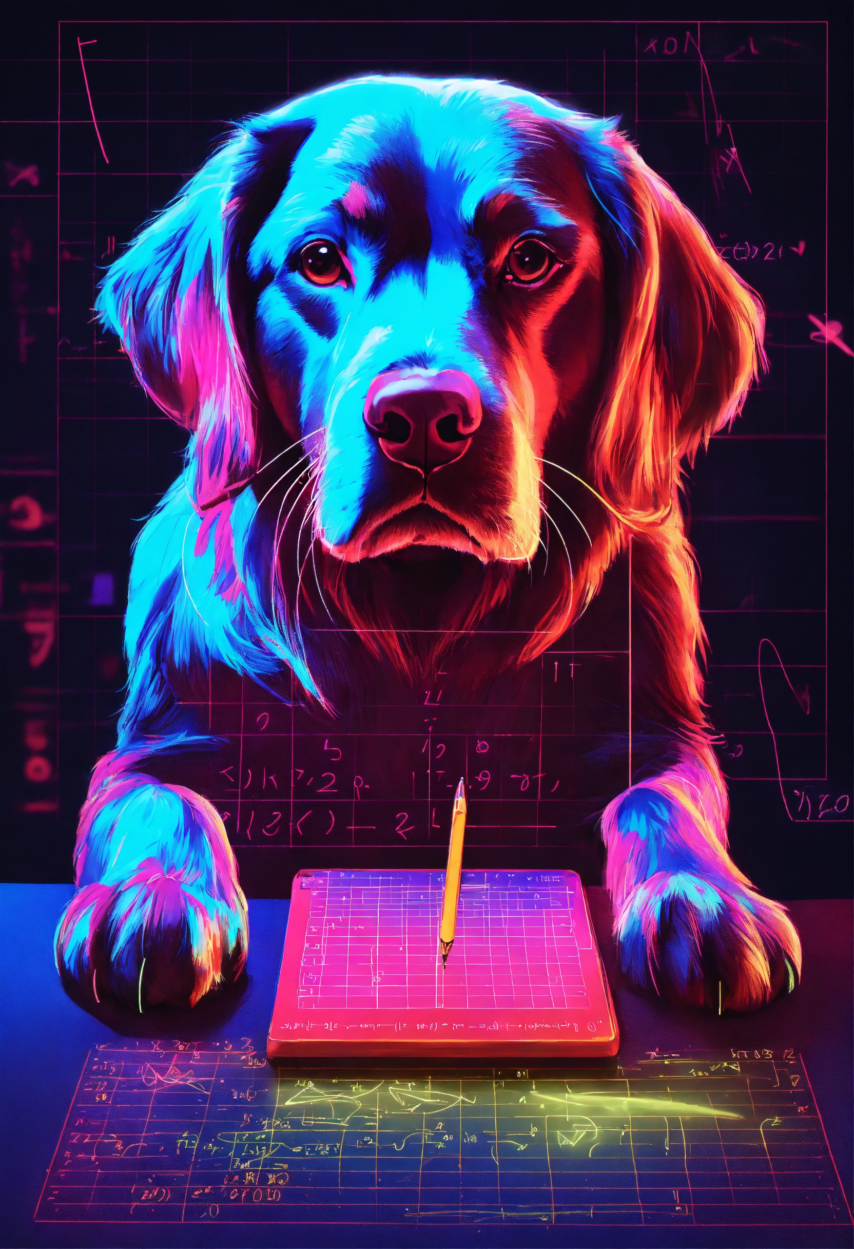 Lexica - Neon dog doing mathematics
