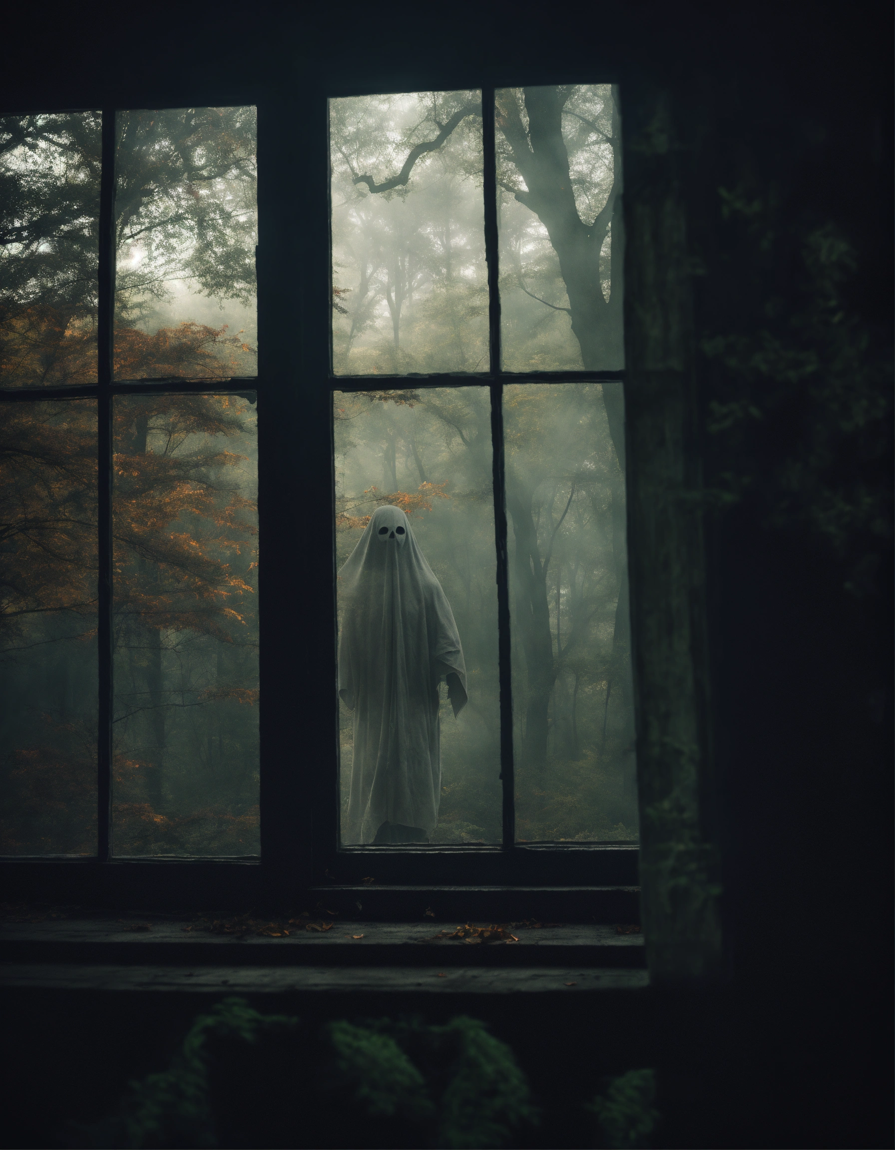 Lexica - Haunted ghost, scary, stalker, dark tones, misty forest ...