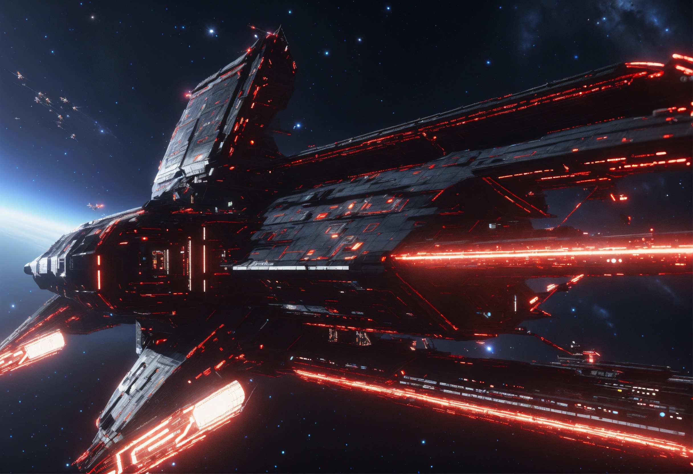 Lexica - Zoom out on fleet of long black organic insect like space ...