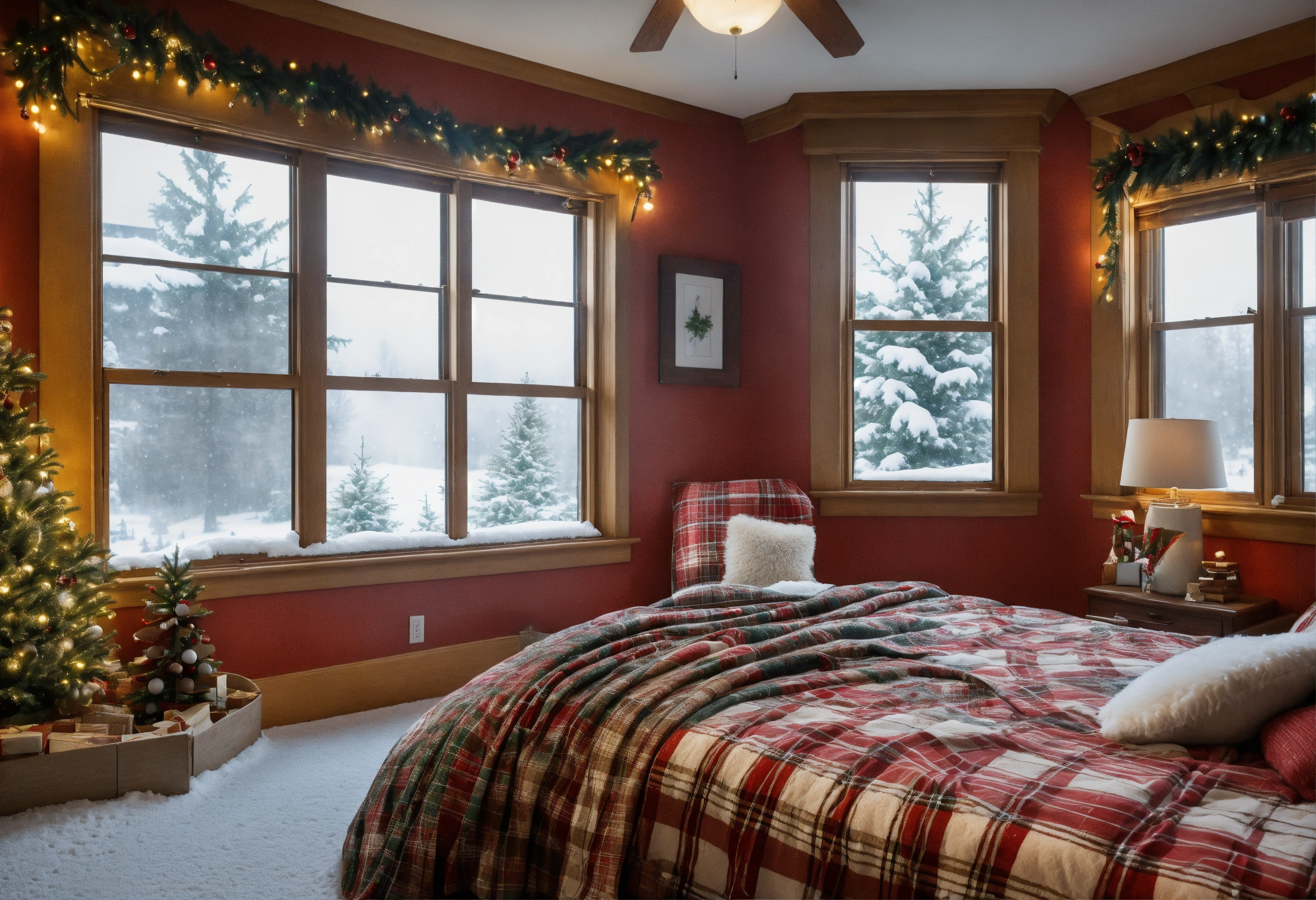 Lexica - Beautiful Christmas bedroom facing facing forward. Bed facing ...