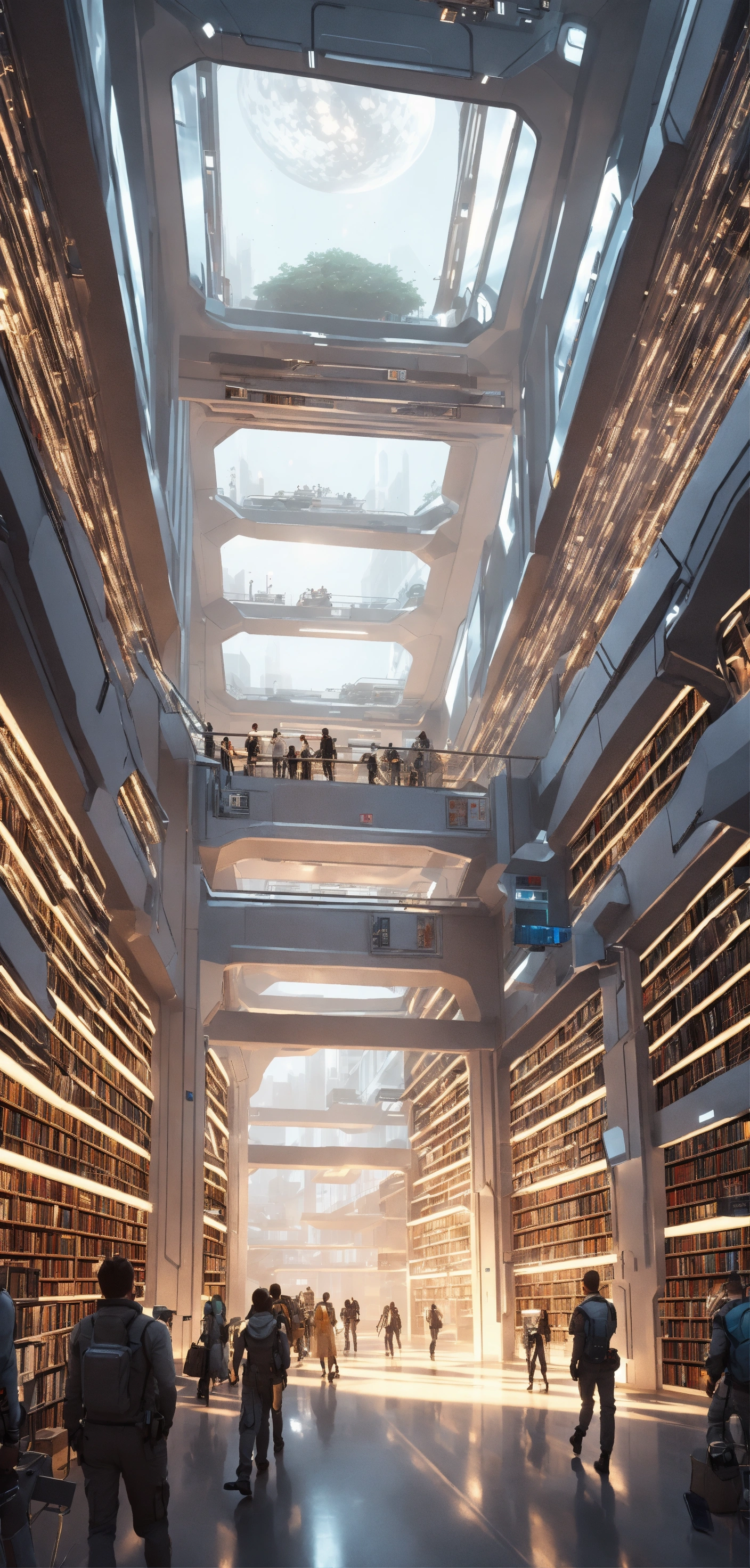 Lexica - An extremely tall sci-fi library in the interior of a ...