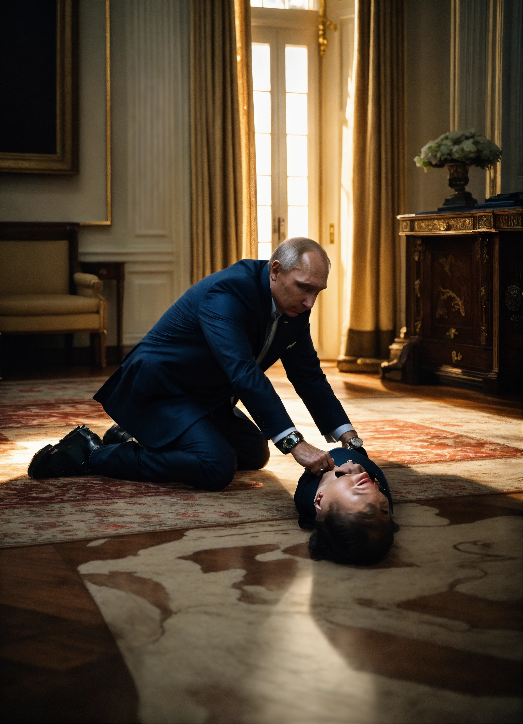 Lexica - Vladimir Putin holding handgun, the White House, dead body of ...