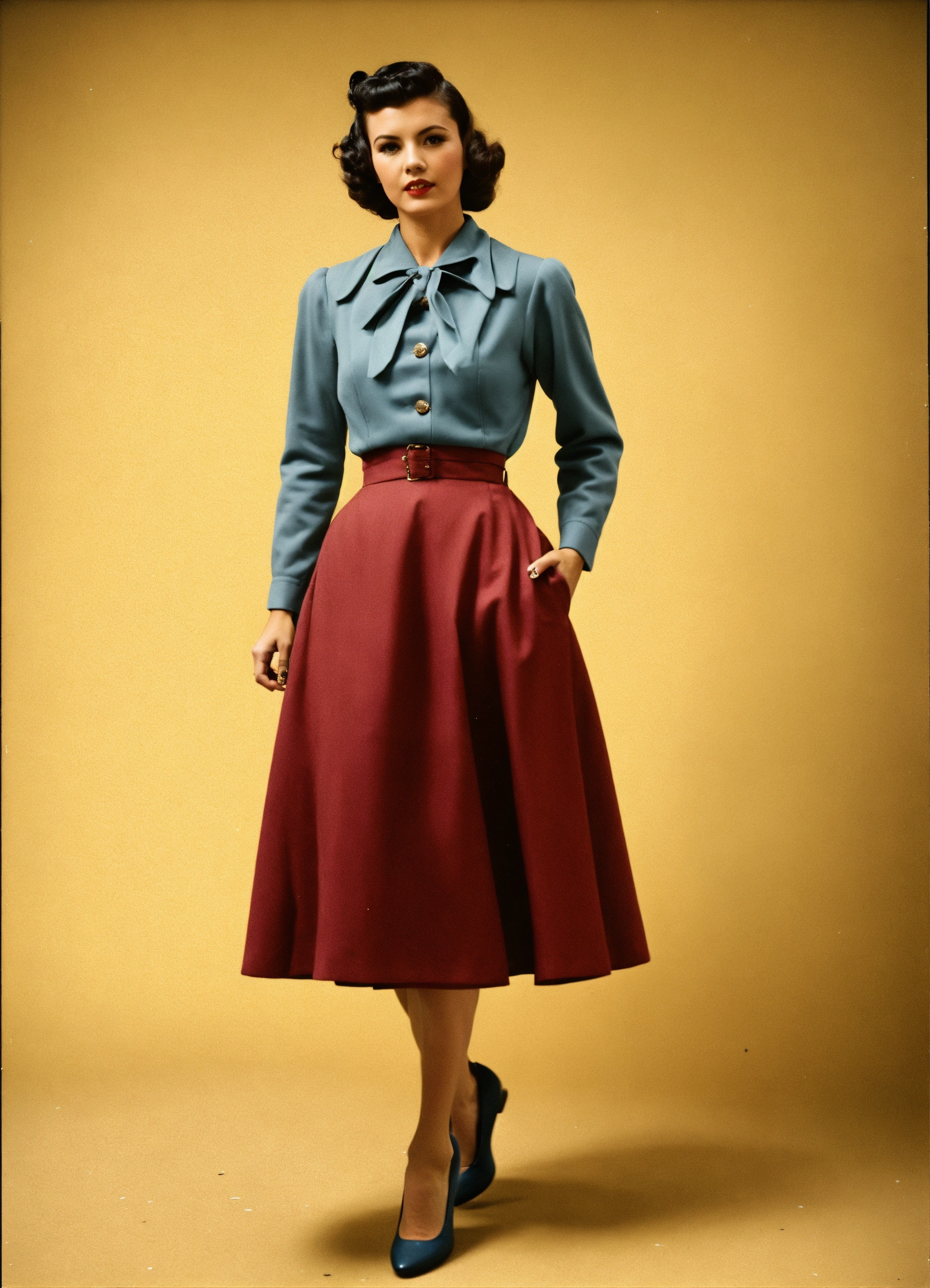 Lexica - Woman wearing 1950 clothes full body walking front