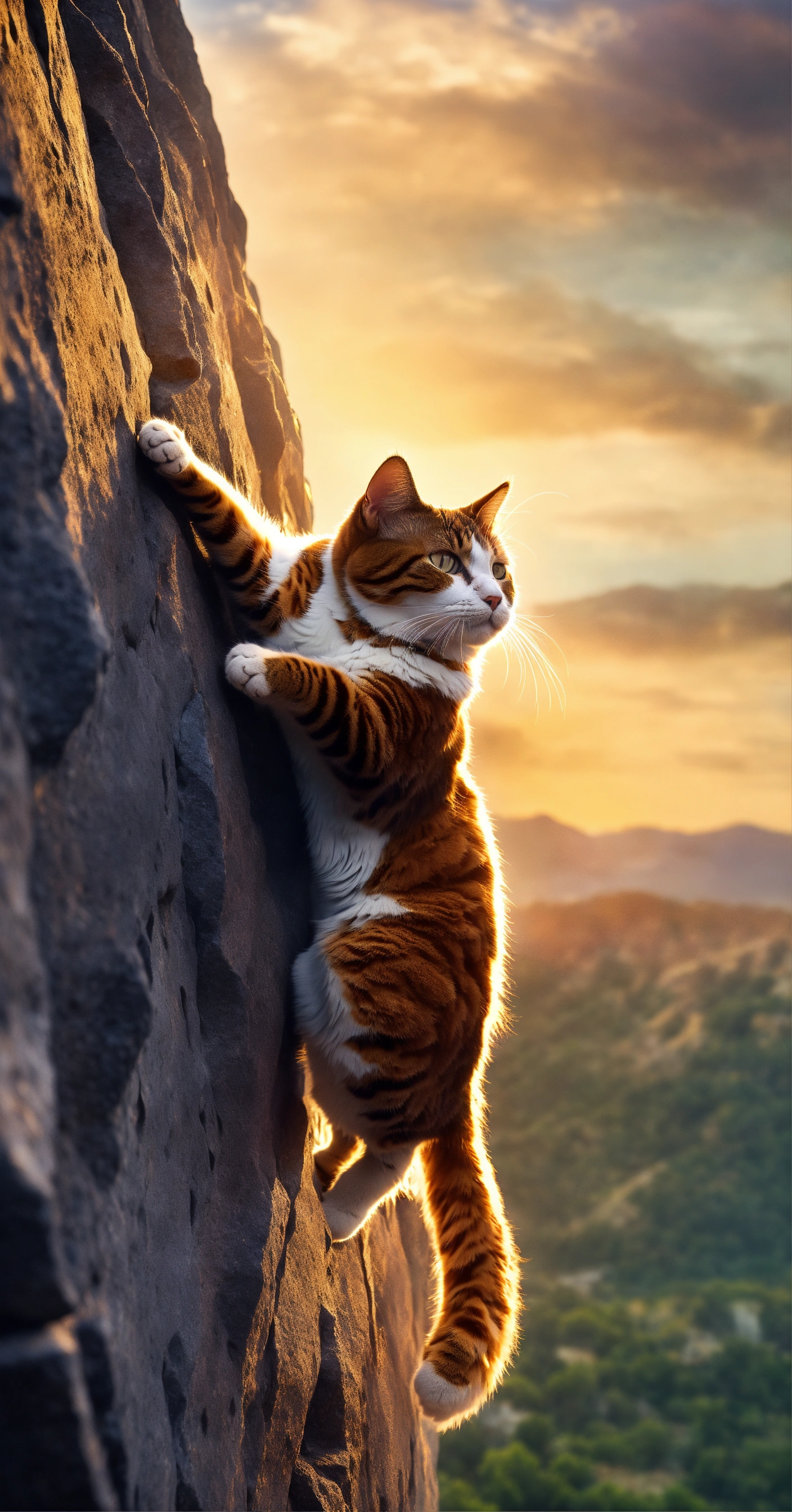 Lexica - Create an image of a cat as a free solo rock climber ...
