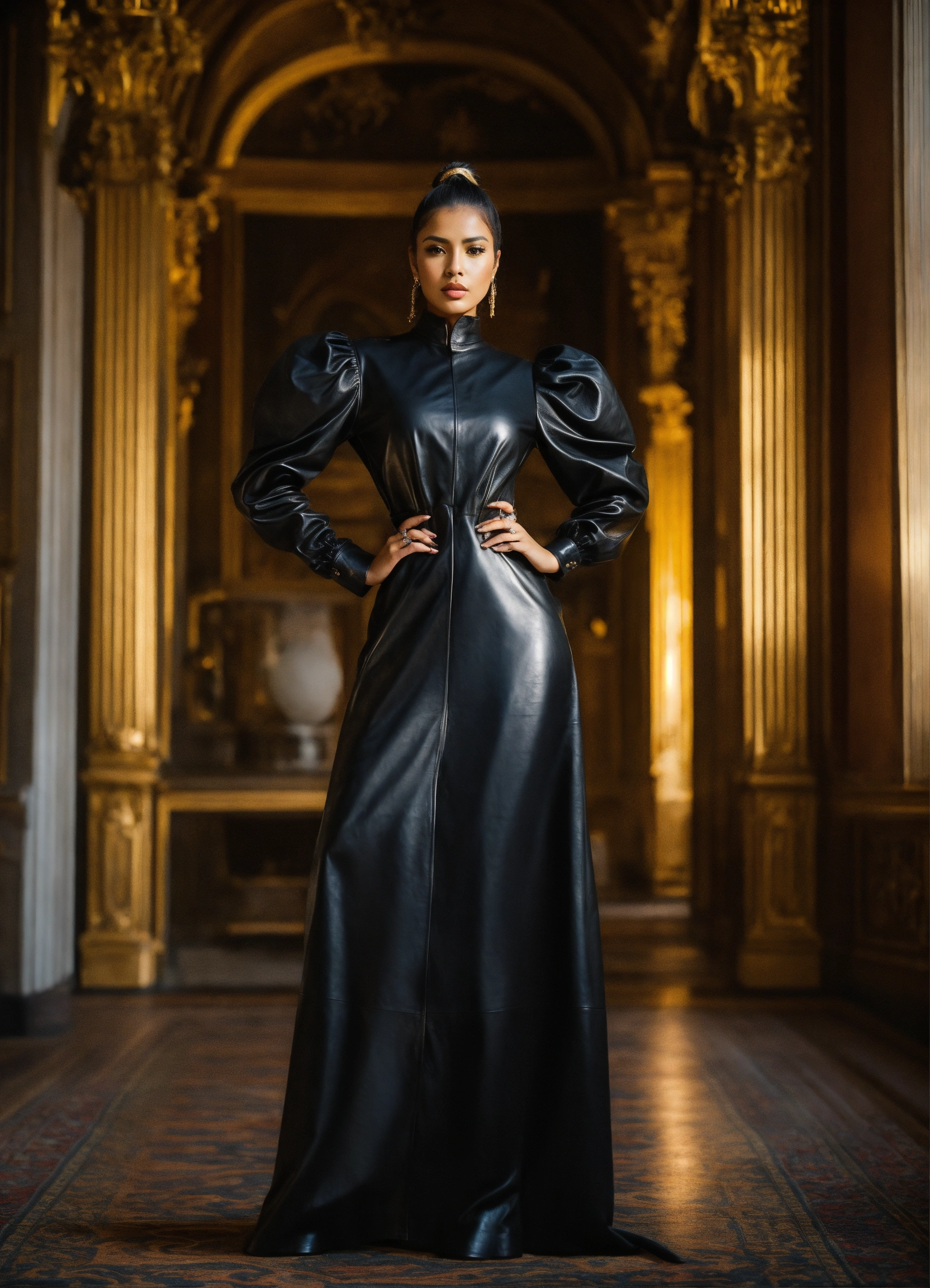 Lexica - Stunning governess latin woman wearing a black leather long ...